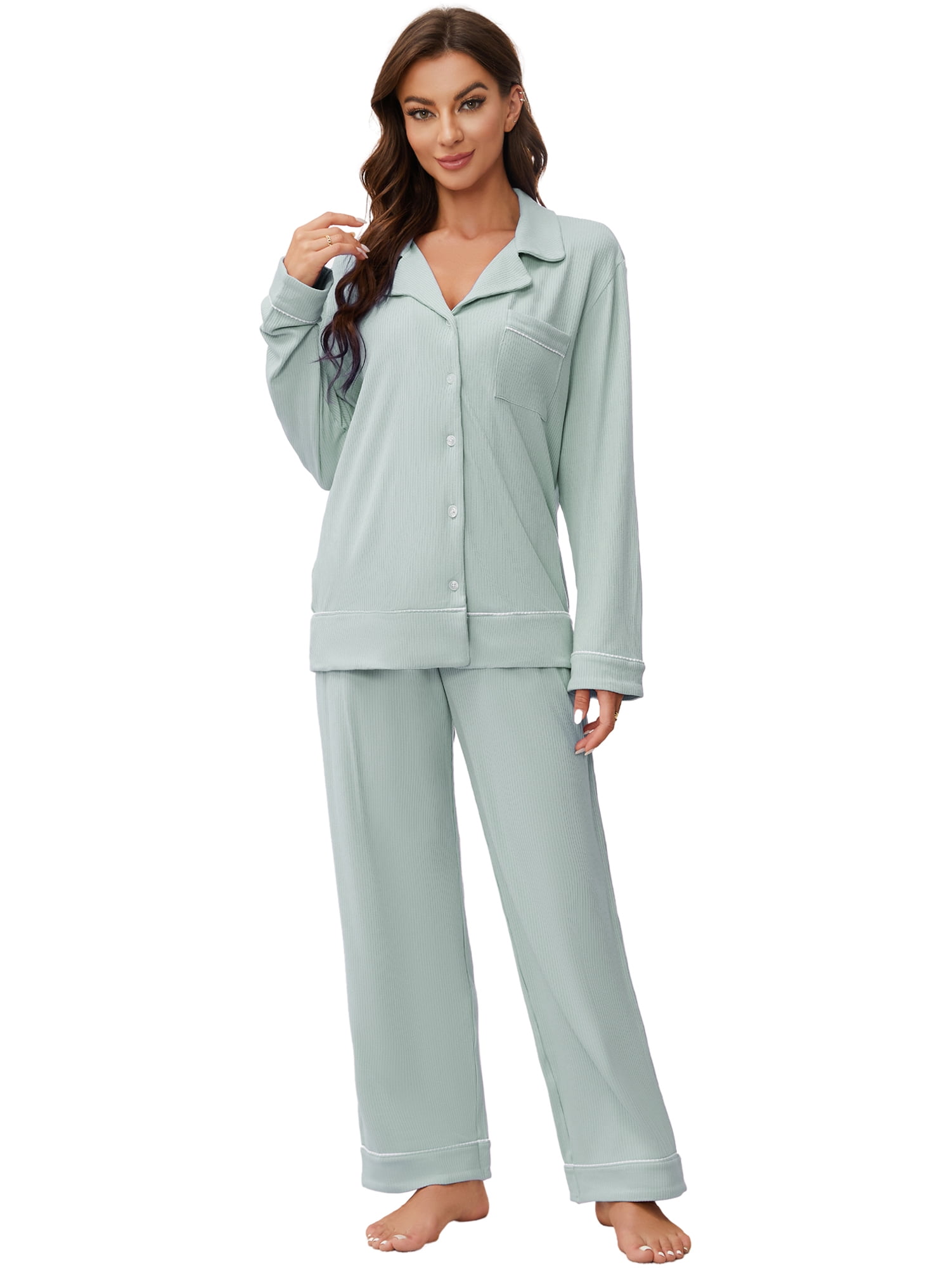 U2SKIIN Women Button Up Pajama Sets,Long Sleeve Sleepwear knit Lounge ...