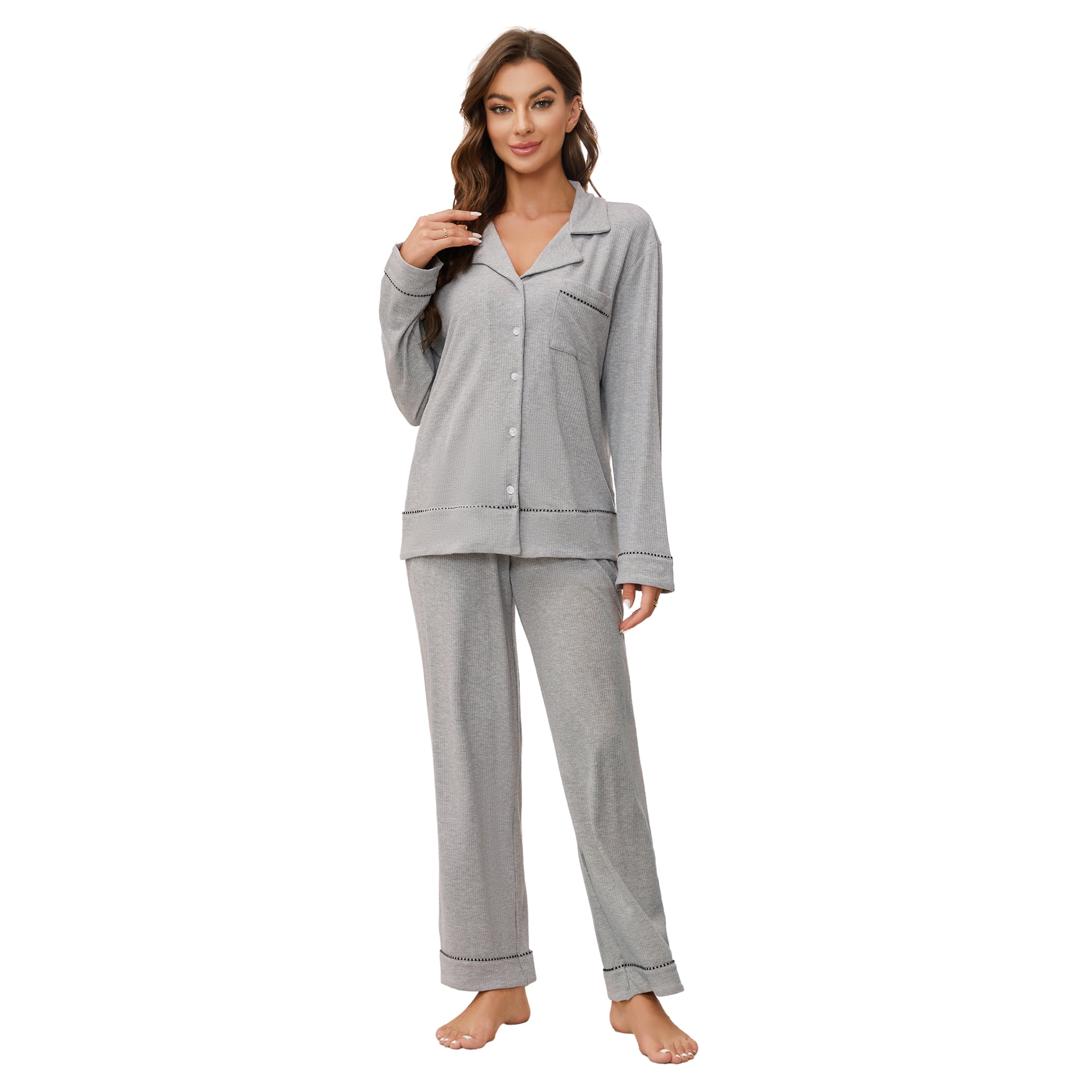 U2SKIIN Women Button Up Pajama Sets,Long Sleeve Sleepwear knit Lounge ...
