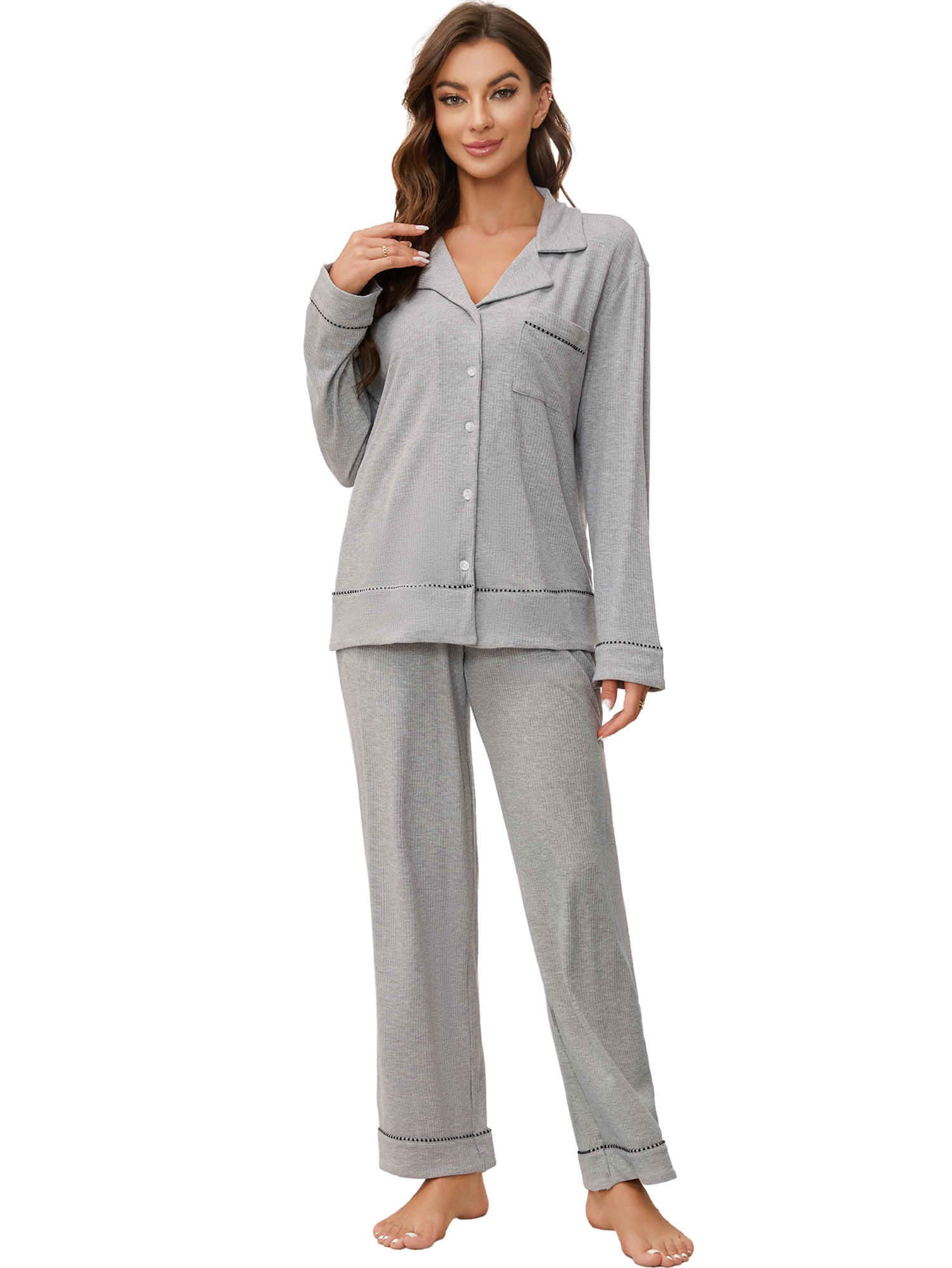 U2SKIIN Women Button Up Pajama Sets,Long Sleeve Sleepwear knit Lounge ...