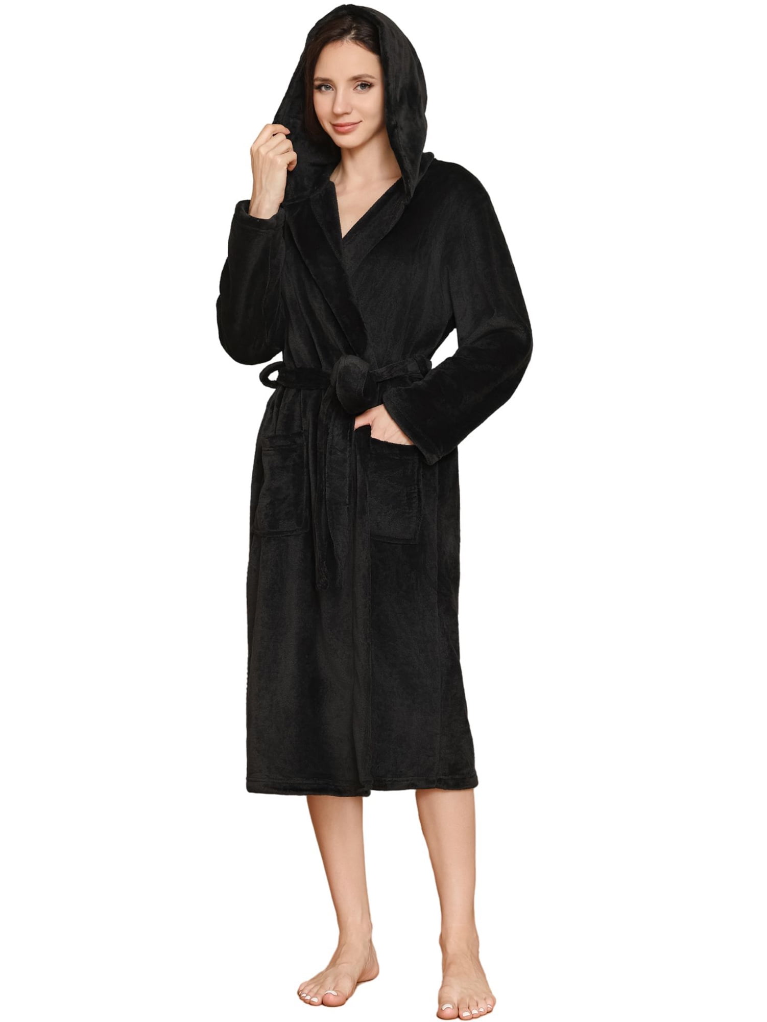 U2SKIIN Women Fleece Hooded Robe, Soft Plush Bathrobe Warm Fluffy Cute ...