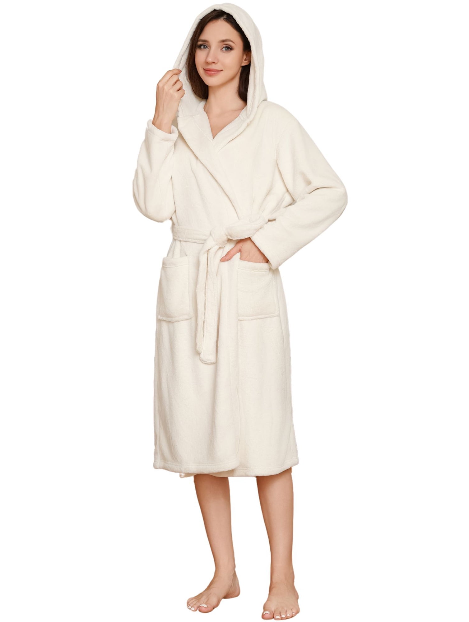 U2SKIIN Women Fleece Hooded Robe, Soft Plush Bathrobe Warm Fluffy Cute ...