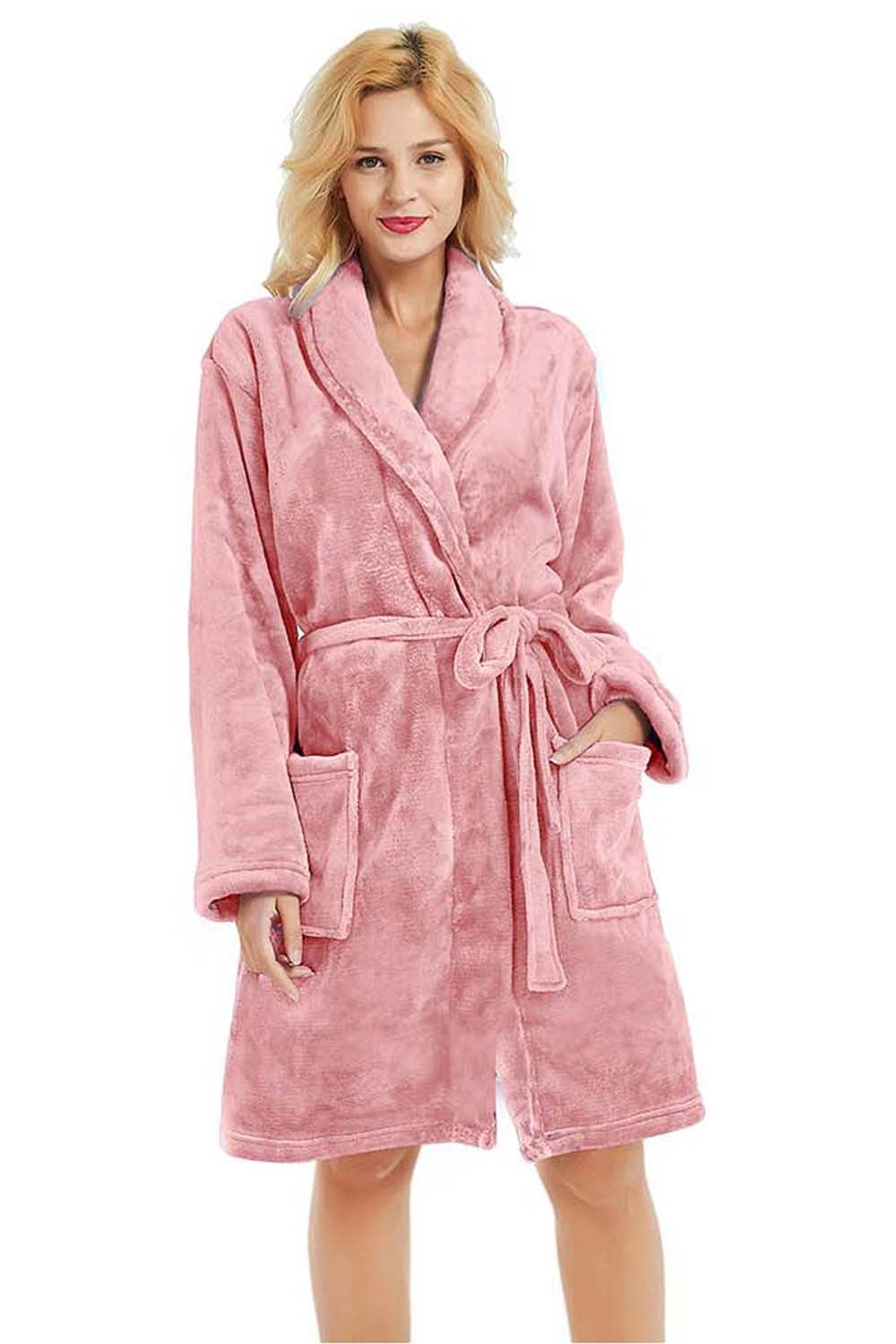 U2SKIIN Women's Fleece Bathrobe, Short Plush Spa Robe, Bean Pink, Small ...