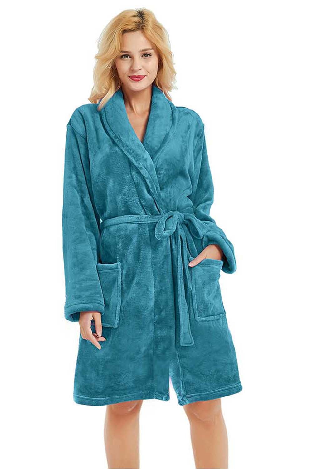 U2SKIIN Women Fleece Robe, Short Plush Bathrobe with Tie Belt, Pockets ...