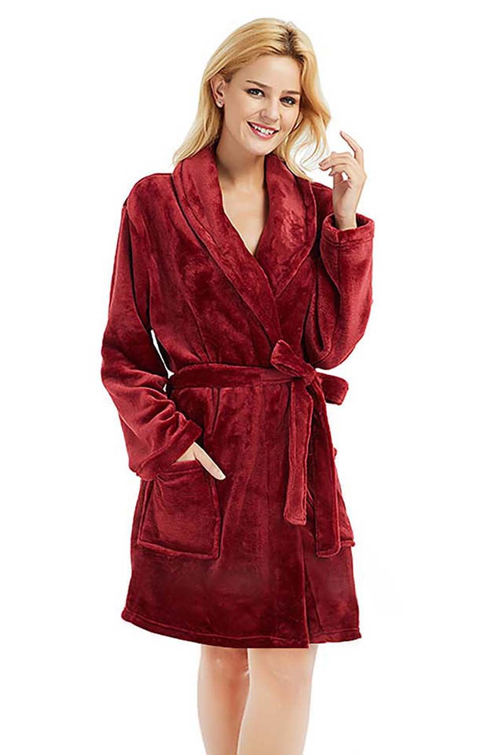 U2skiin Women Fleece Robe Short Cozy Plush Robes For Womens Soft Shawl Collar Warm Spa Bathrobe