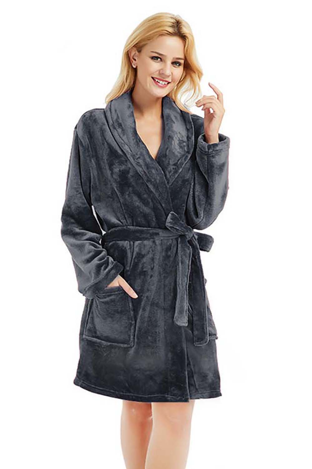 Women's Full Length Shawl Collar Velour Microfiber Fleece Bathrobe Spa ...