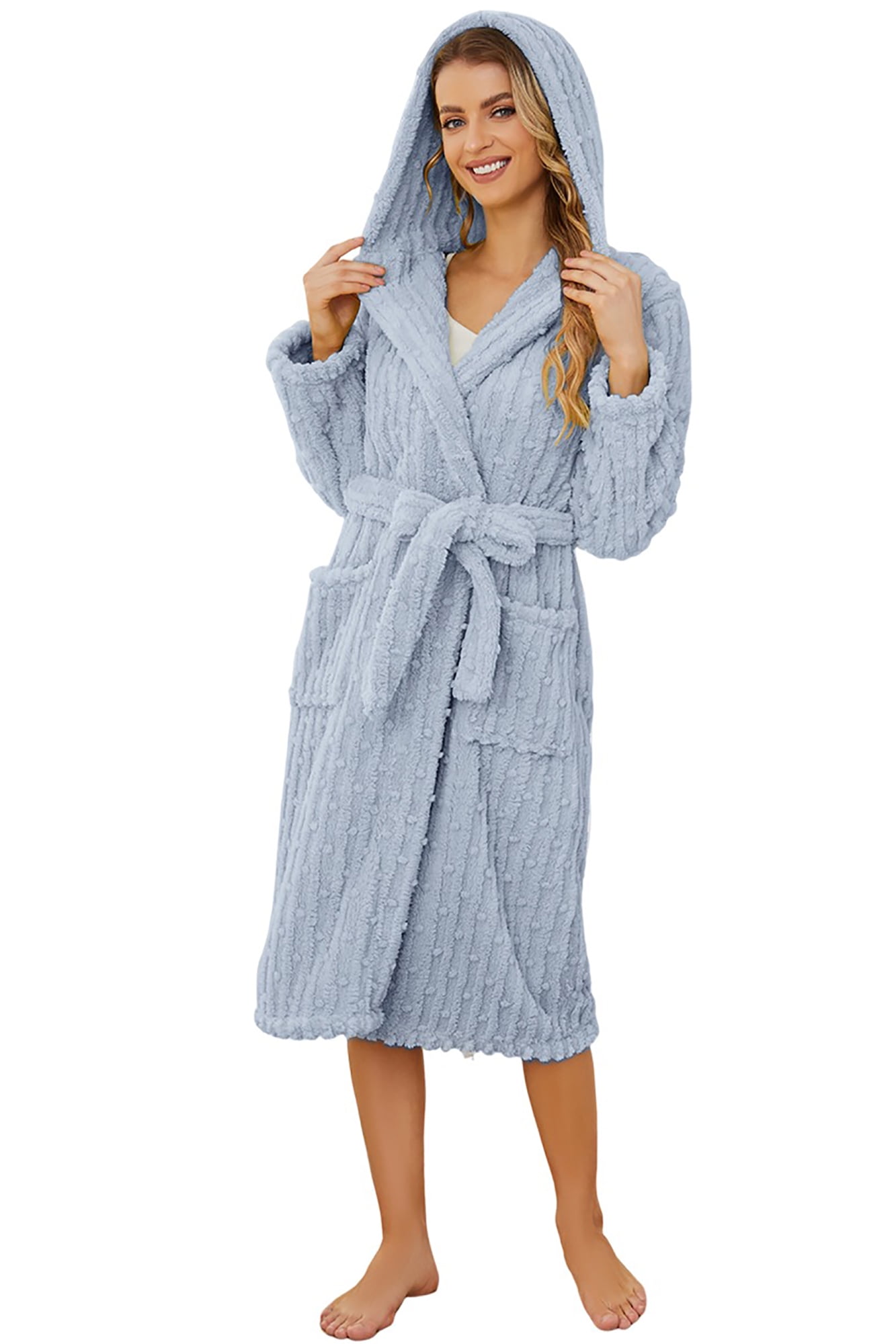 U2SKIIN Women Fuzzy Robes, Hooded Soft Long Plush Fluffy Bathrobes ...