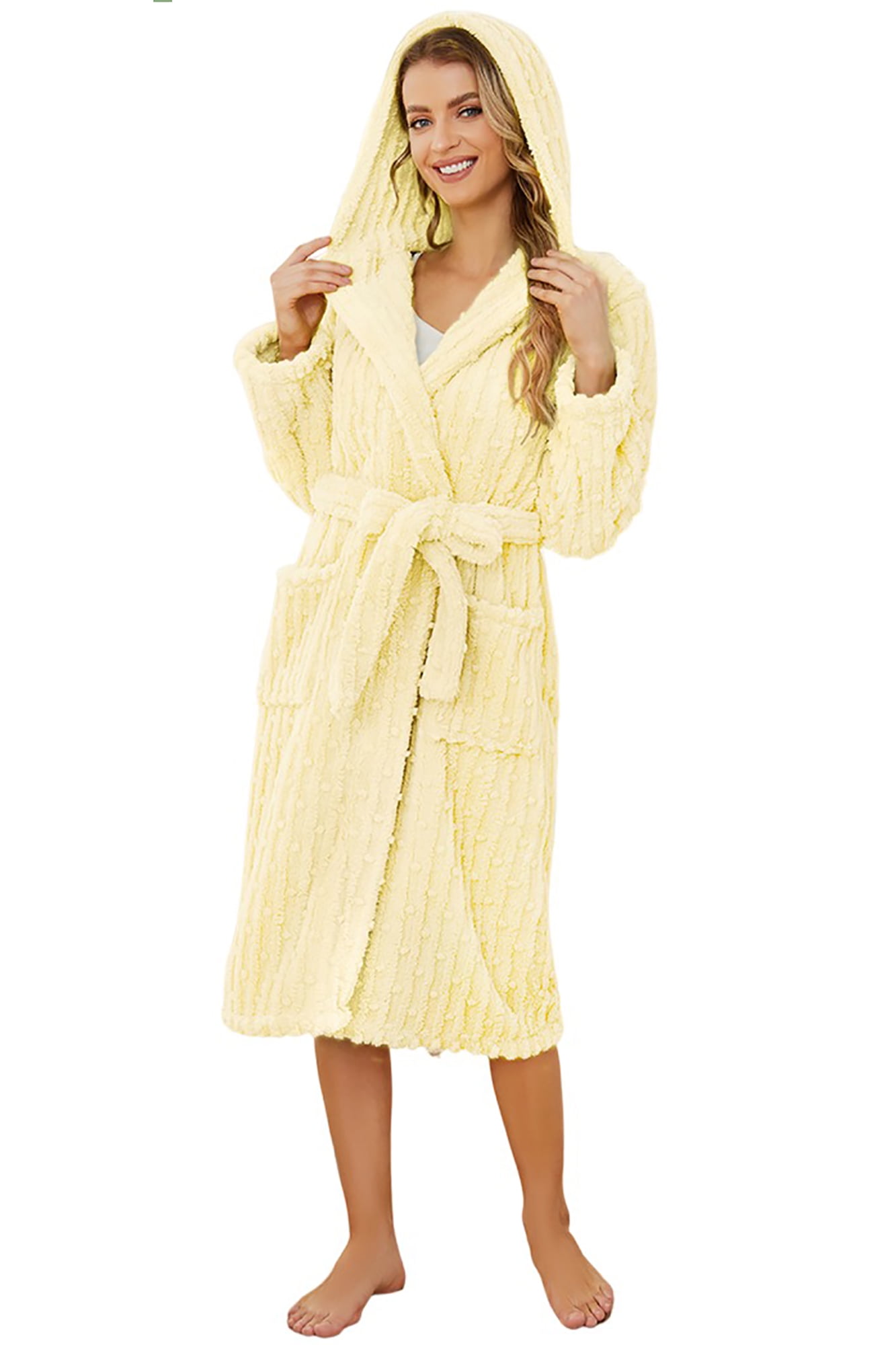 U2SKIIN Women Fuzzy Robes, Hooded Soft Long Plush Fluffy Bathrobes ...