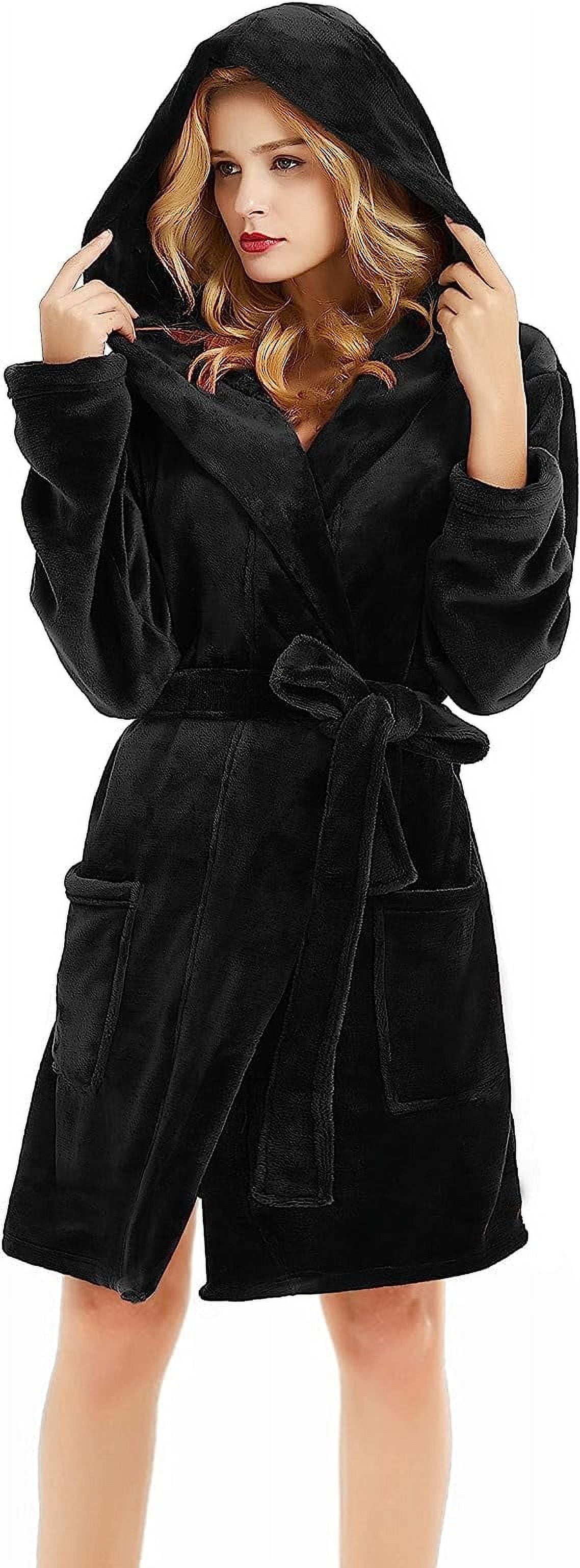 U2SKIIN Women's Fluffy Fleece Hooded Robe, Short Spa Bathrobe with Bath ...