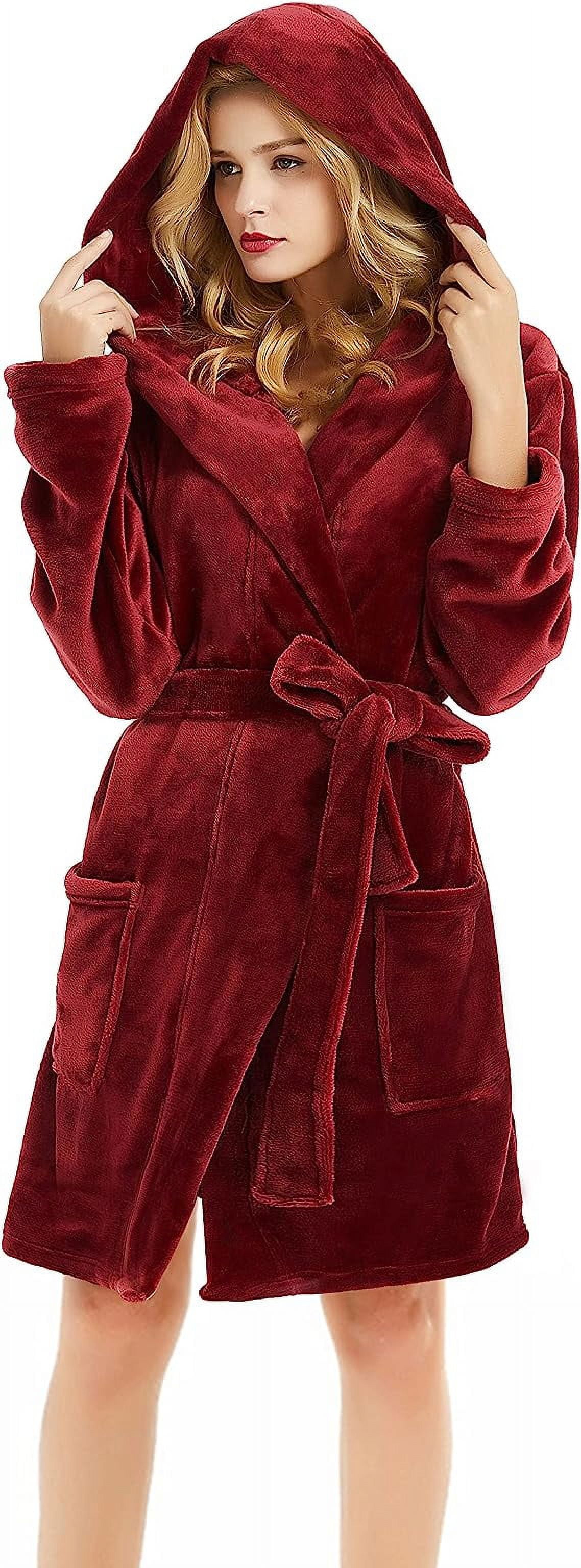 U2SKIIN Women's Hooded Fleece Bathrobe with Belt, Short Plush Spa Robe ...