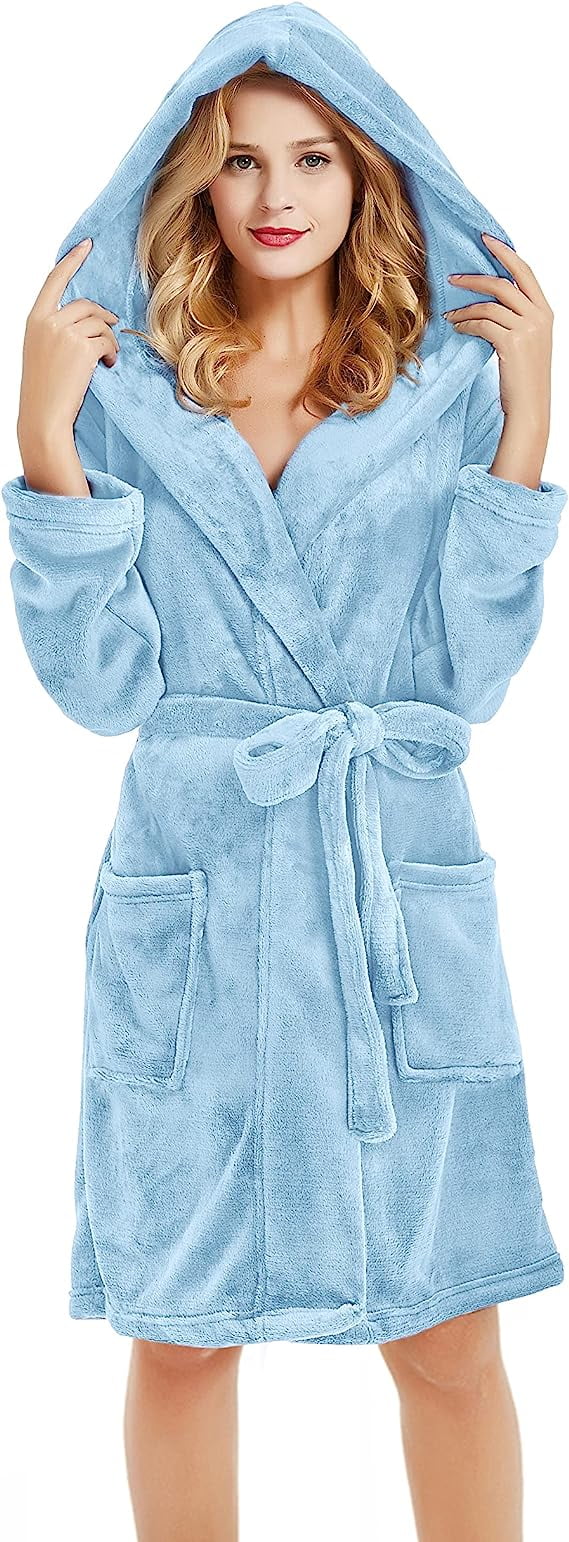 U2SKIIN Women Hooded Fleece Robe, Short Plush Robes for Womens With ...