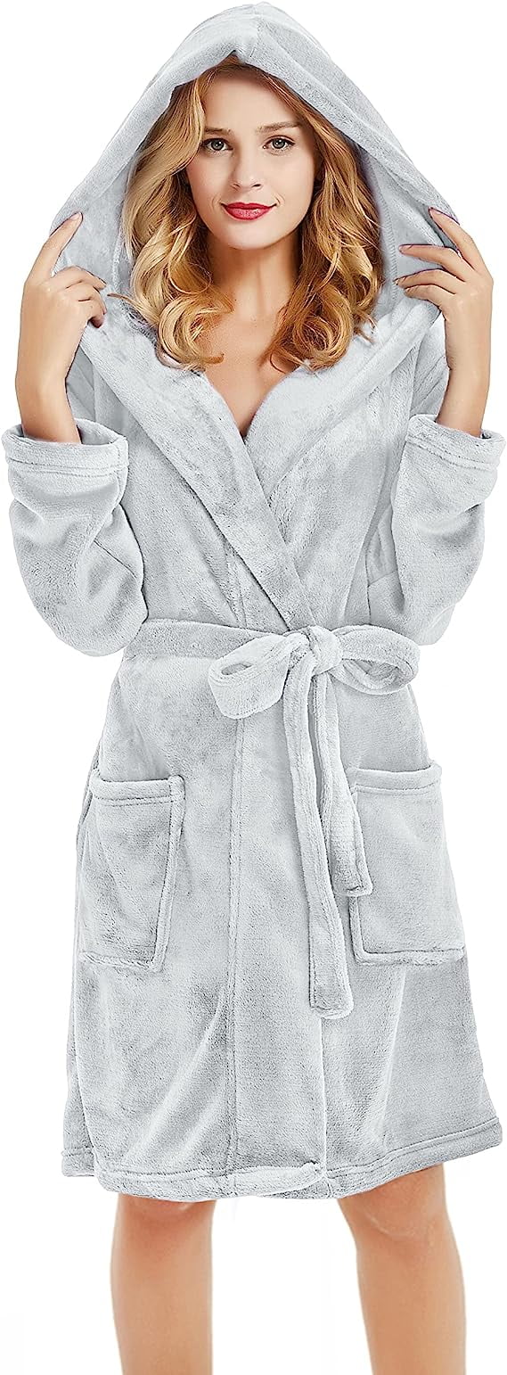U2SKIIN Women Hooded Fleece Bathrobe, Soft Plush Tie Belt Spa Lounge ...