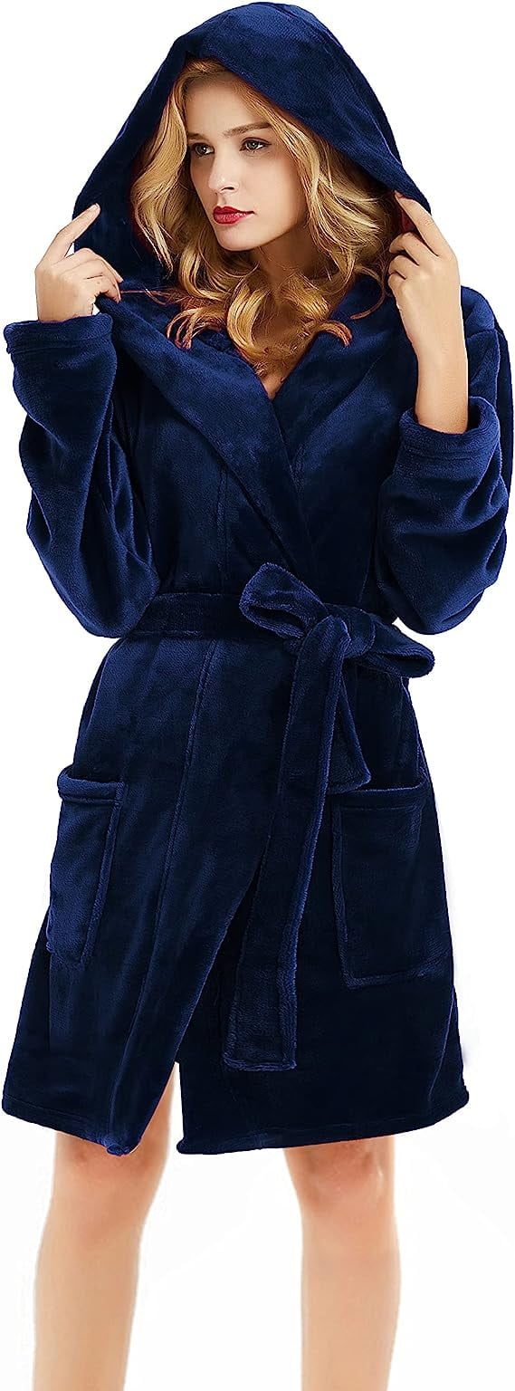 U2skiin Women Hooded Fleece Robe Short Plush Robes For Womens With Hood Soft Warm Spa Bathrobe