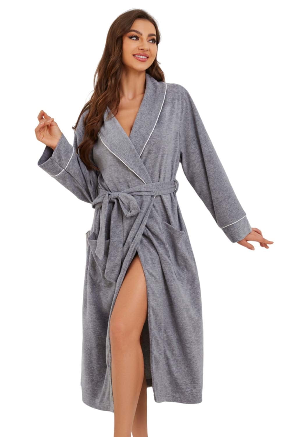 U2SKIIN Women Lightweight Fleece Robe, Soft Long Shawl Collar Bathrobe ...