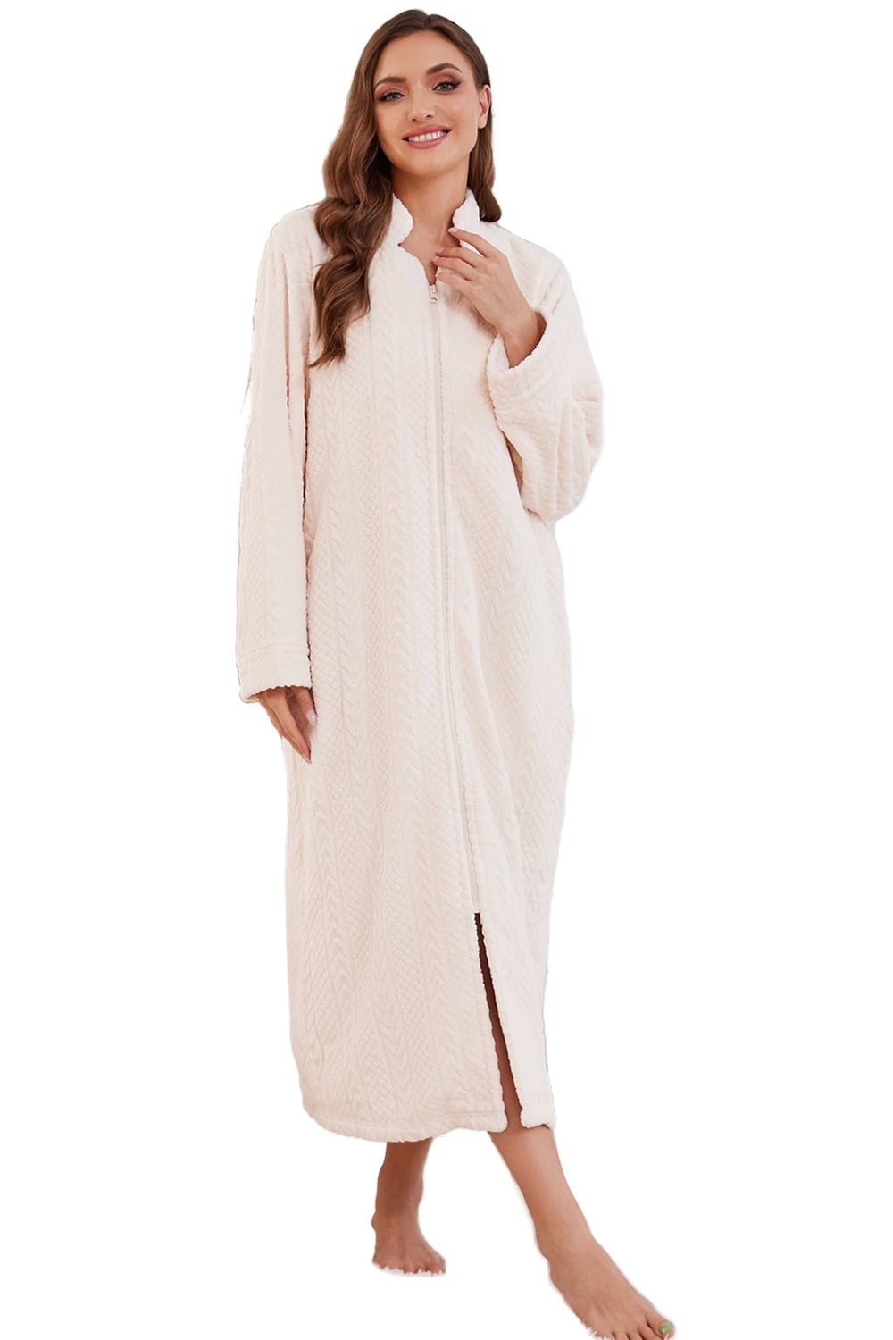 U2SKIIN Women Plush Zipper Robe, Long Fleece House Coat Nightgown with ...