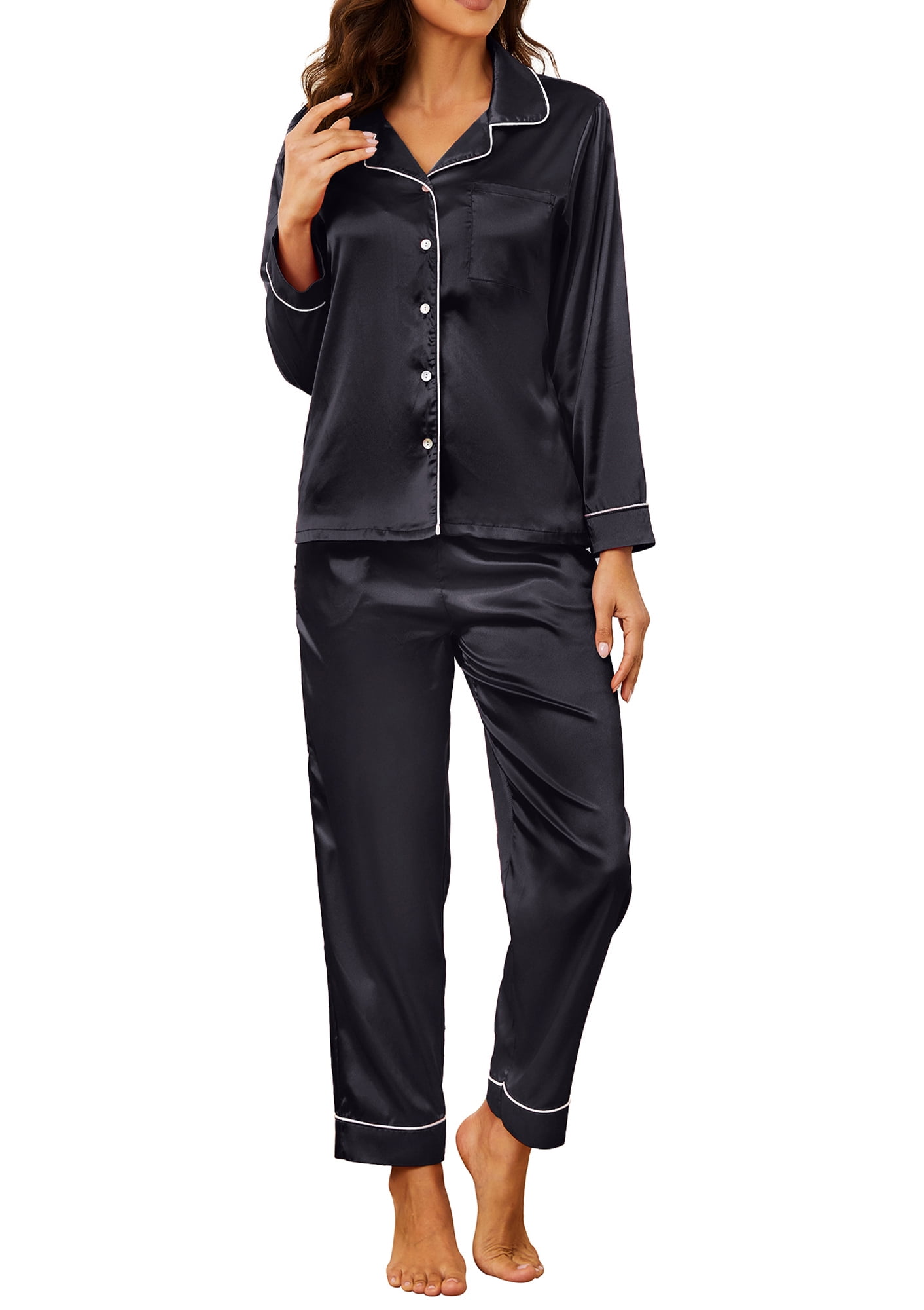U2SKIIN Women Silk Button Down Pajamas Set, Long Sleeve Satin Pajamas ...