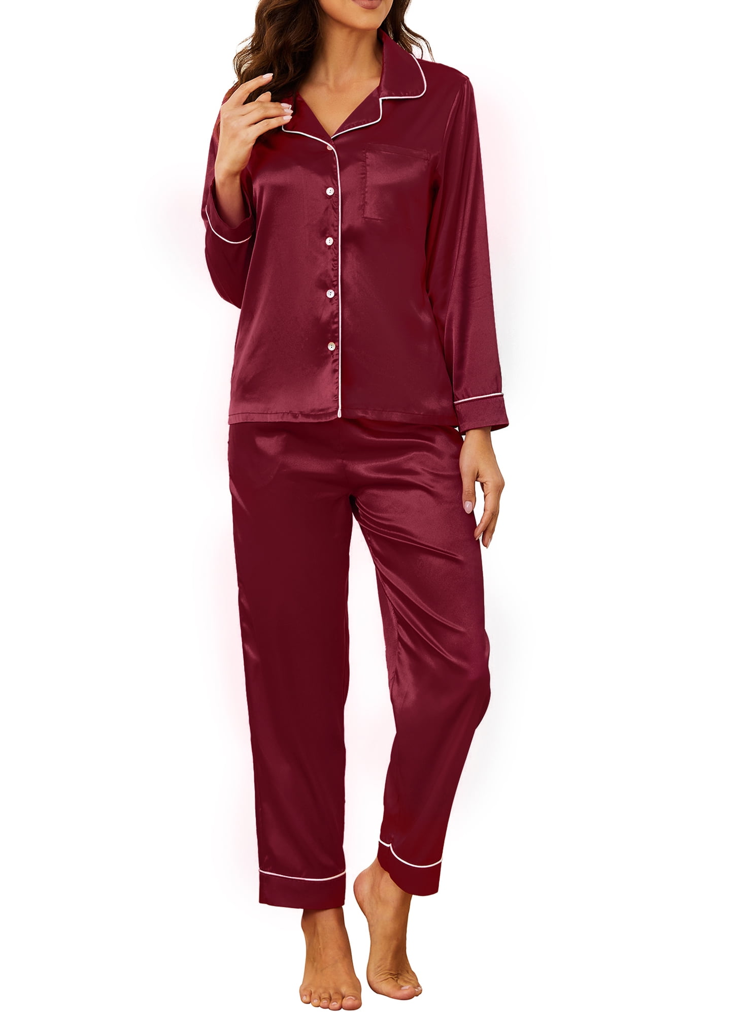 U2SKIIN Women Silk Button Down Pajamas Set, Long Sleeve Satin Pajamas ...