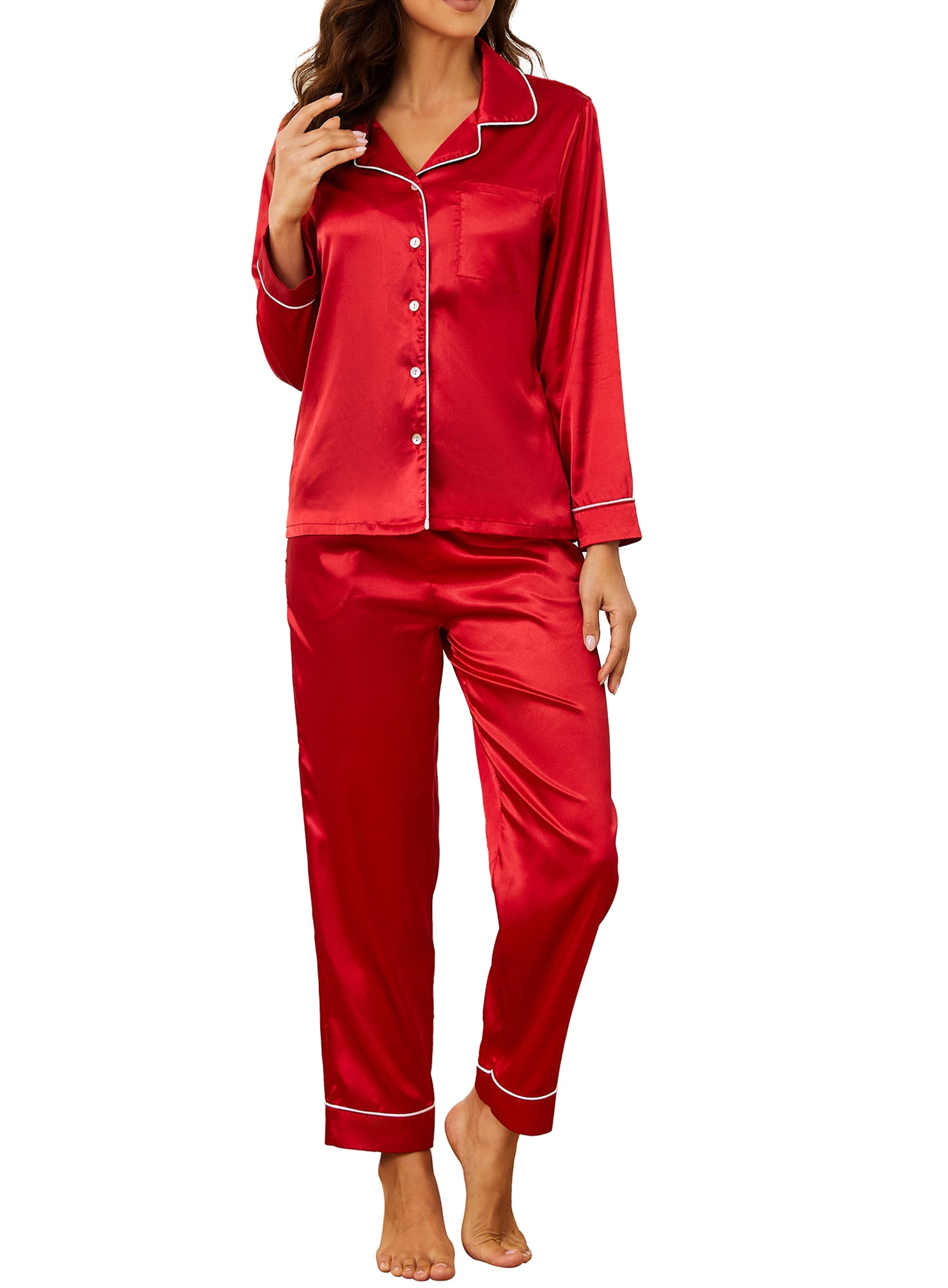 U2SKIIN Women Silk Button Down Pajamas Set, Long Sleeve Satin Pajamas ...