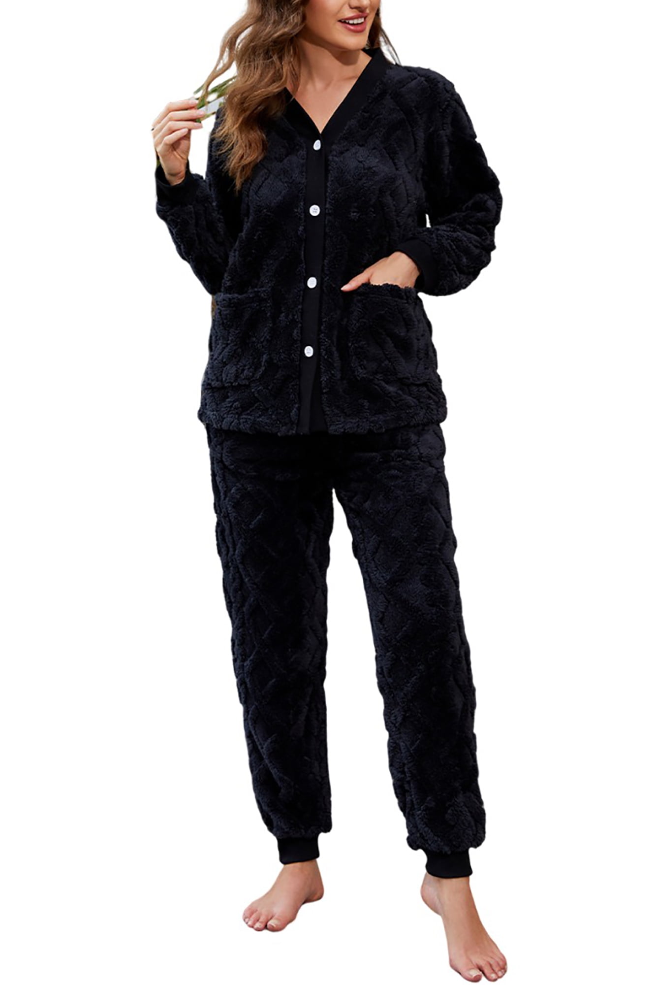 U2SKIIN Women's Fuzzy Pajama Set, Warm Fluffy Long Sleeve Plush ...