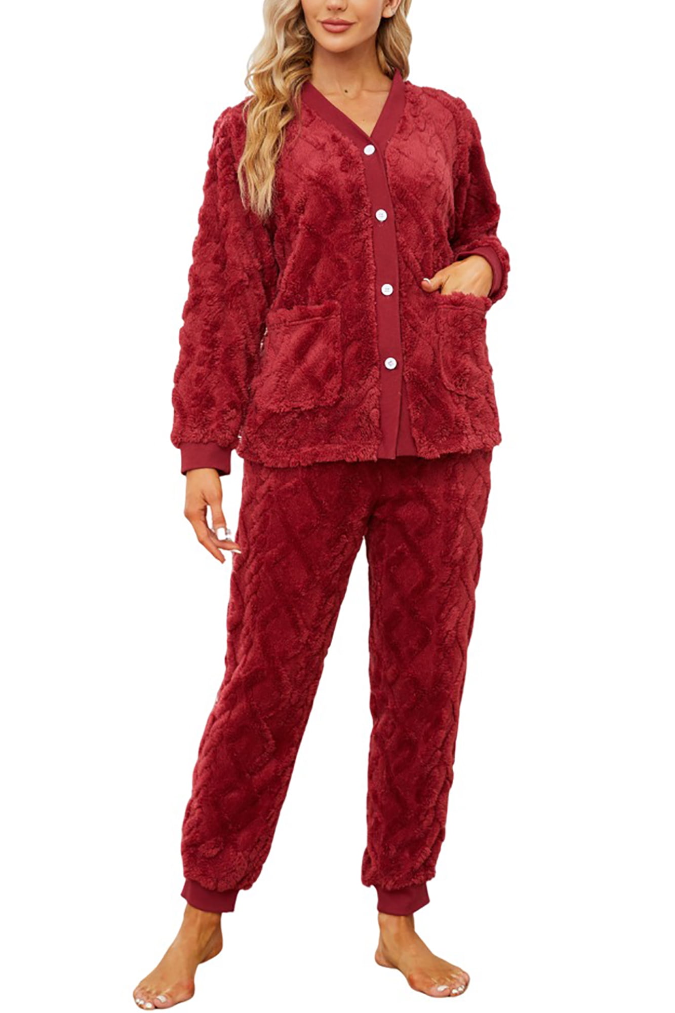 U2SKIIN Women's Fuzzy Pajama Set, Warm Fluffy Long Sleeve Plush ...