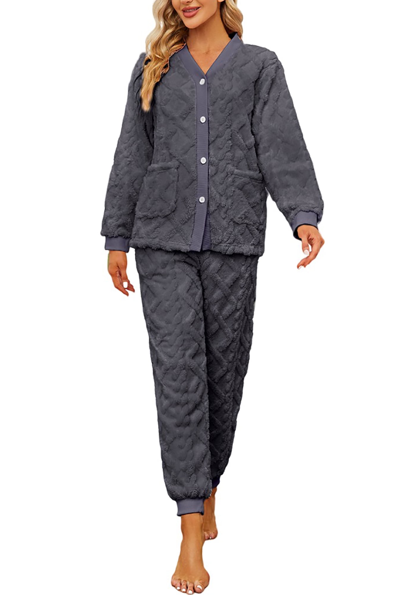 U2SKIIN Women's Fuzzy Pajama Set, Warm Fluffy Long Sleeve Plush ...