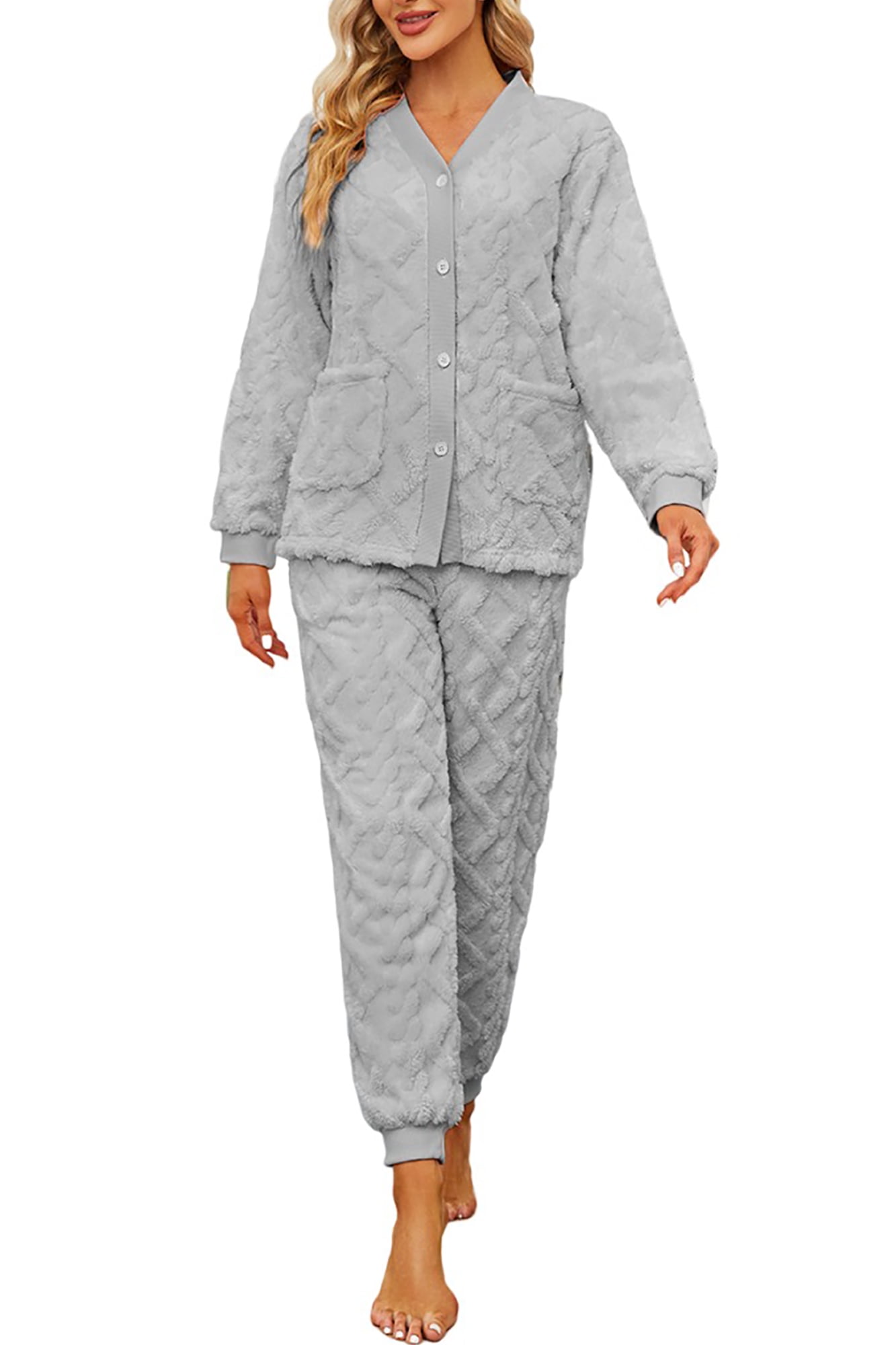 U2SKIIN Women's Fuzzy Pajama Set, Warm Fluffy Long Sleeve Plush ...