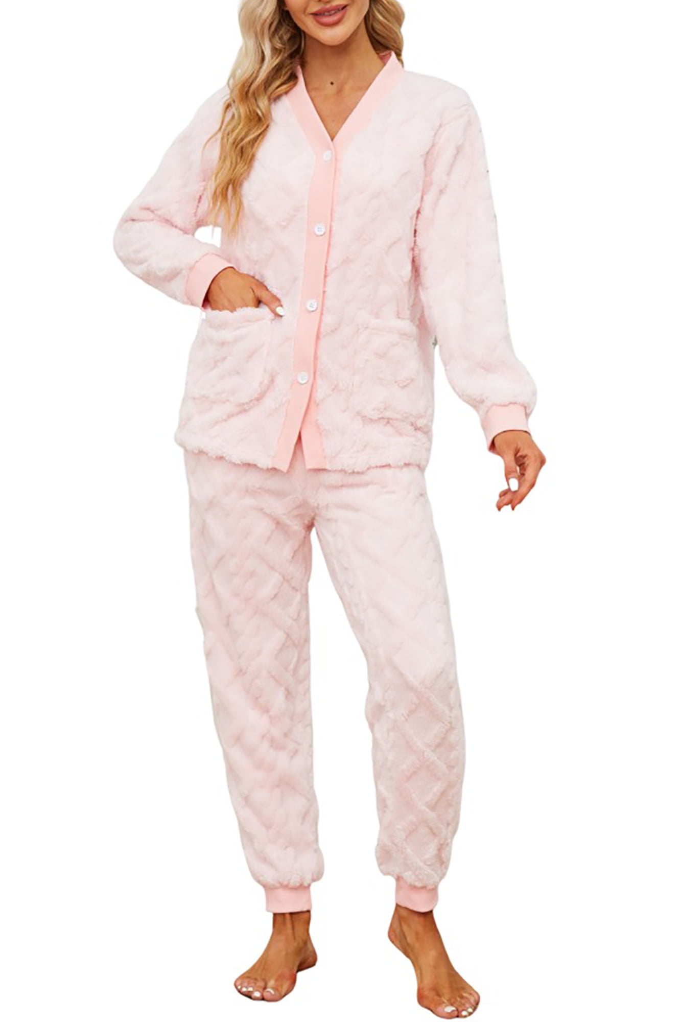 U2SKIIN Women's Fuzzy Pajama Set, Warm Fluffy Long Sleeve Plush ...