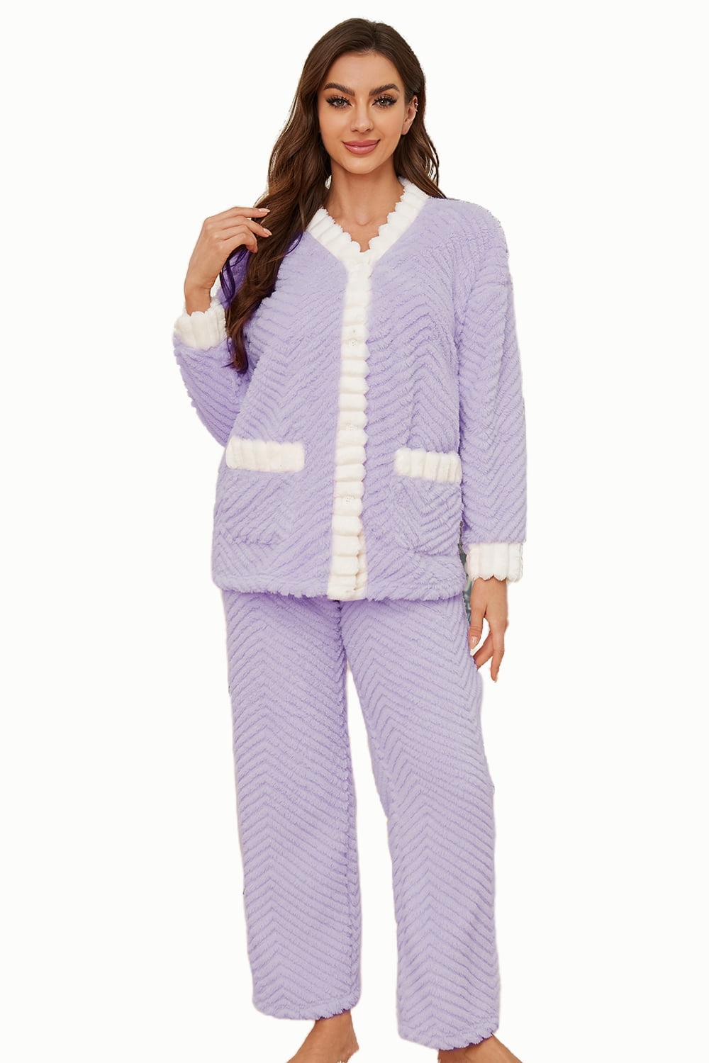 U2SKIIN Women's Plush Fleece Pajama Set,Soft Cozy Pajama for Women Warm Sleepwear Lounge PJS ...