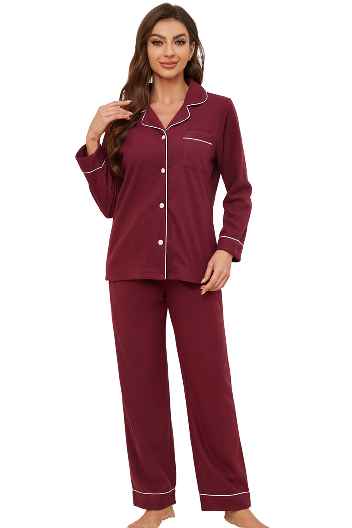 U2SKIIN Womens Button Up Pajama Sets, Soft Long Sleeve Flannel Knit ...