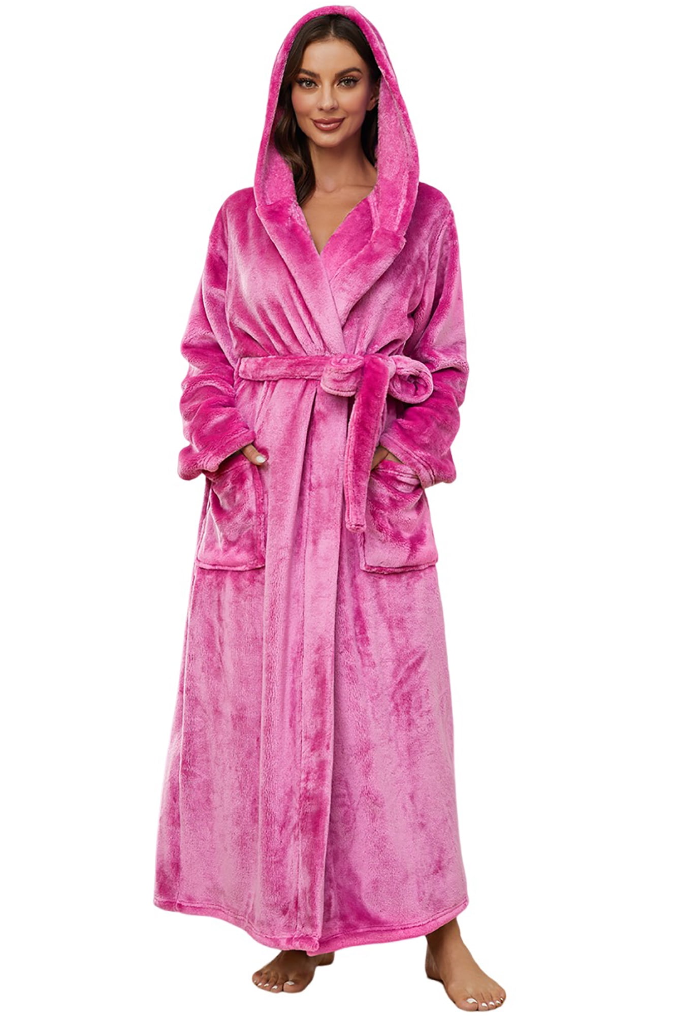 U2SKIIN Womens Fleece Hooded Robe, Full Length Soft Thick Plush ...