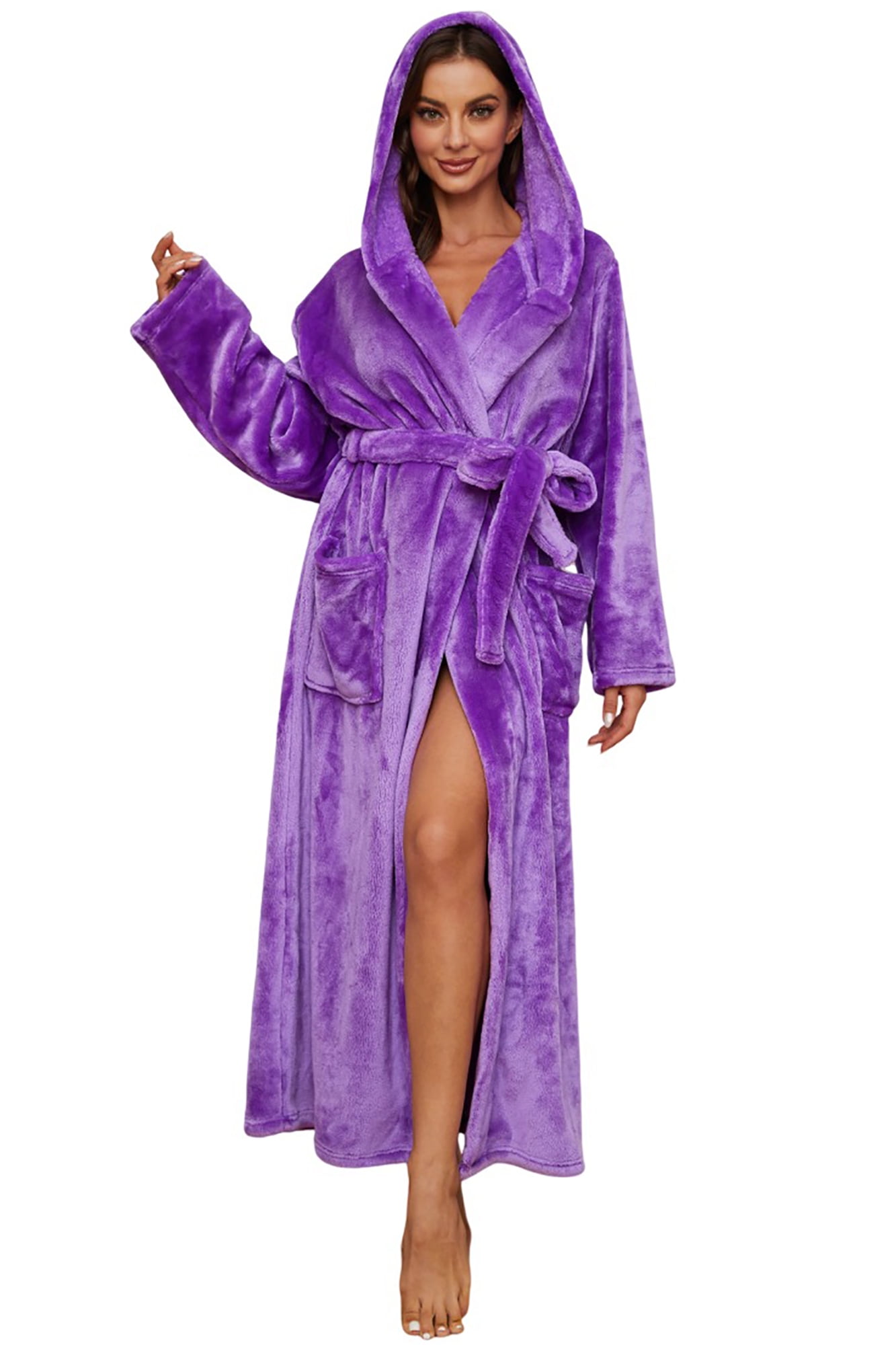U2SKIIN Womens Fleece Hooded Robe, Full Length Soft Thick Plush ...
