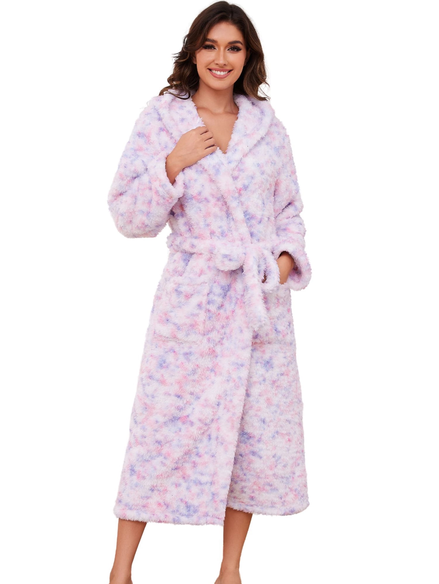 U2SKIIN Womens Fleece Hooded Robe, Soft Plush Bathrobes Fluffy Warm Spa ...