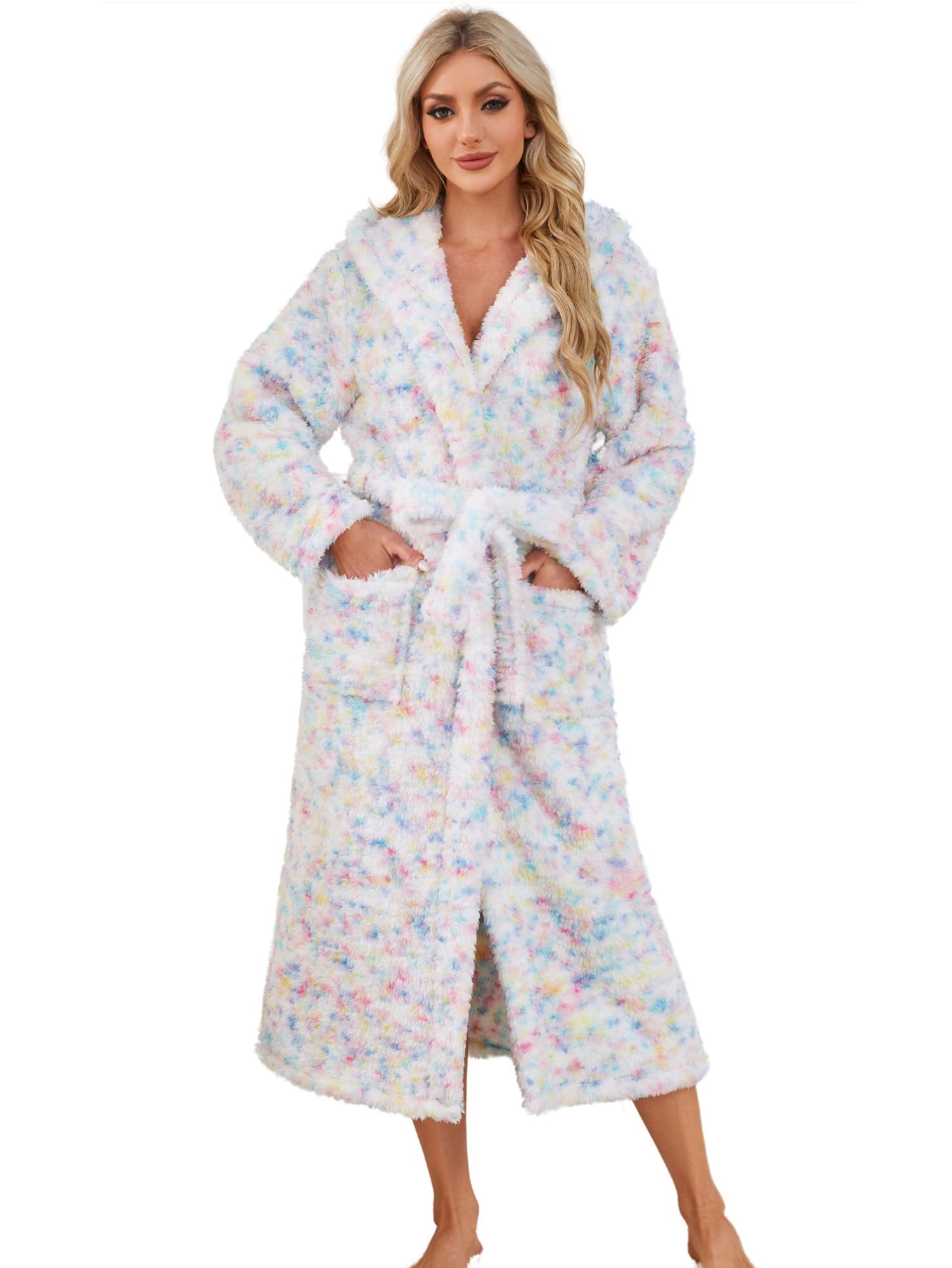 U2SKIIN Womens Fleece Hooded Robe, Soft Plush Bathrobes Fluffy Warm Spa ...