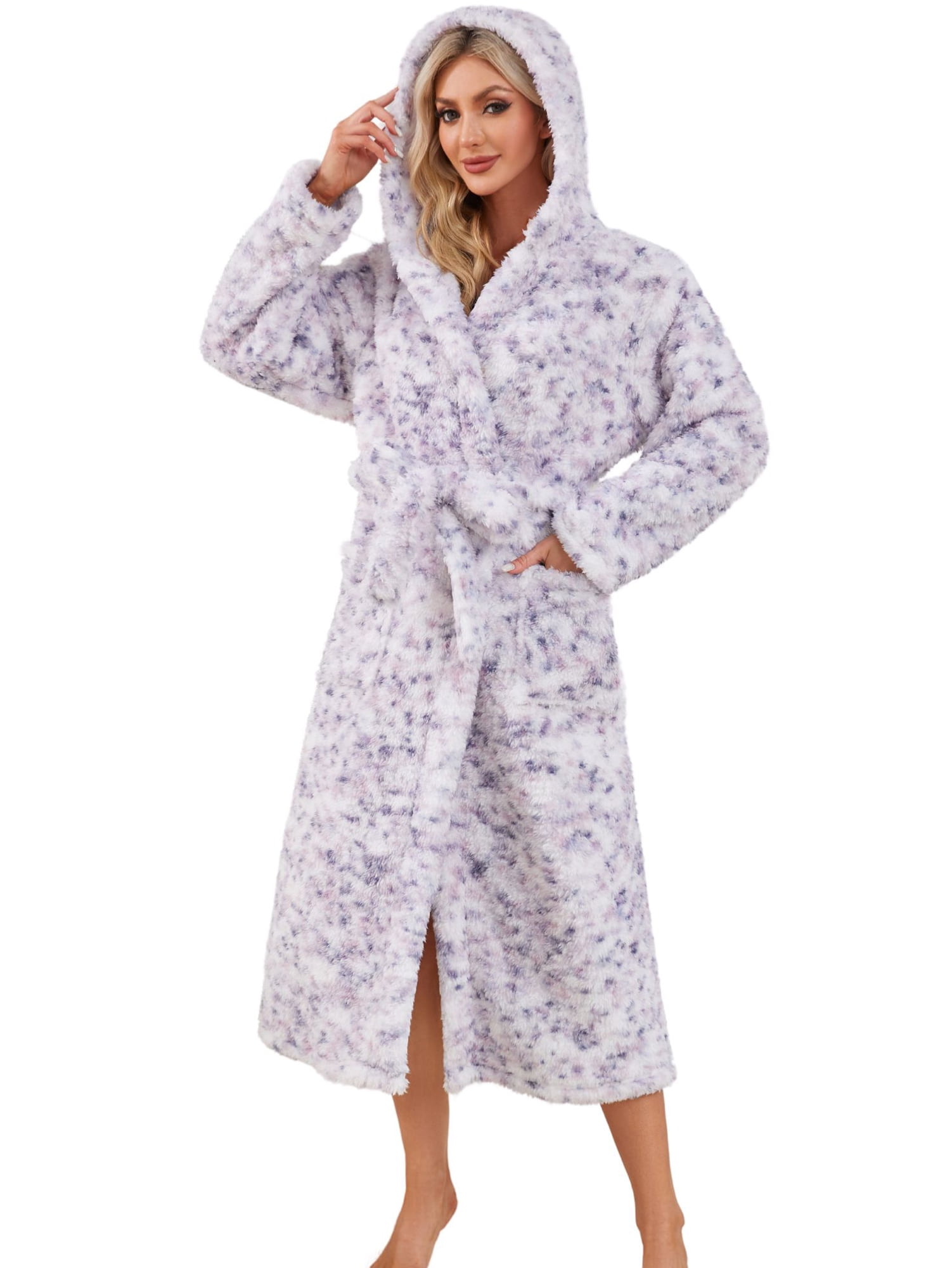 U2SKIIN Womens Fleece Hooded Robe, Soft Plush Bathrobes Fluffy Warm Spa ...