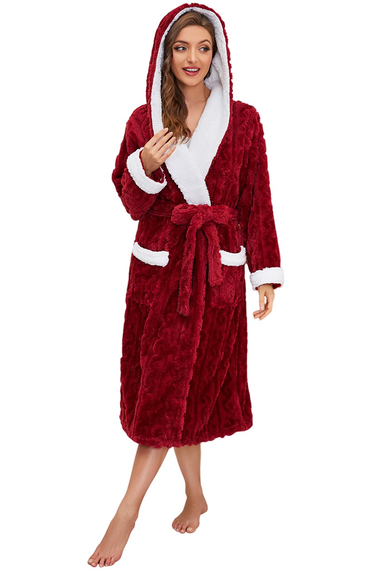 U2SKIIN Womens Fleece Hooded Robes, Long Plush Soft Thicker Fluffy ...