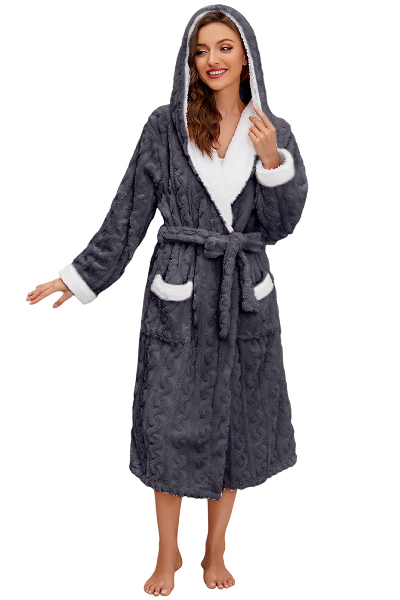 U2SKIIN Womens Fleece Hooded Robes, Long Plush Soft Thicker Fluffy ...