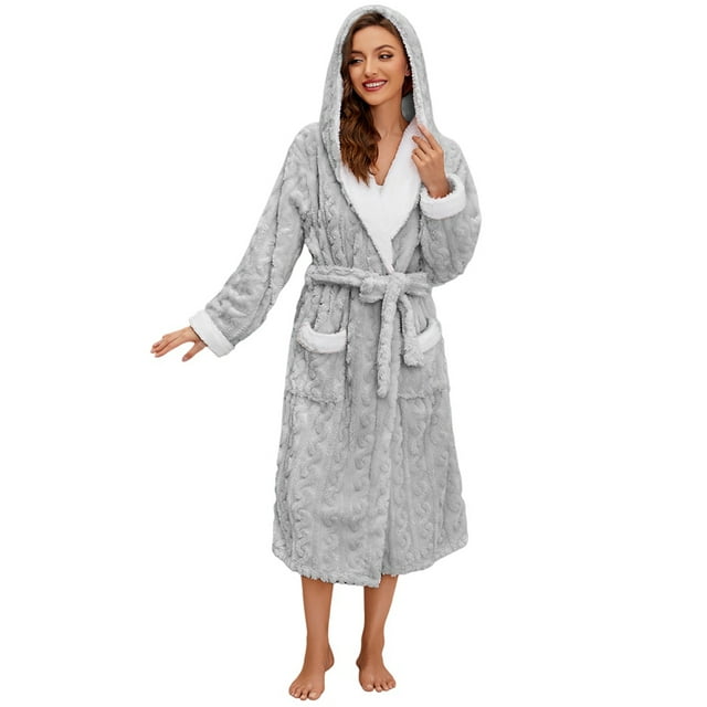 U2skiin Womens Fleece Hooded Robes Long Plush Soft Thicker Fluffy