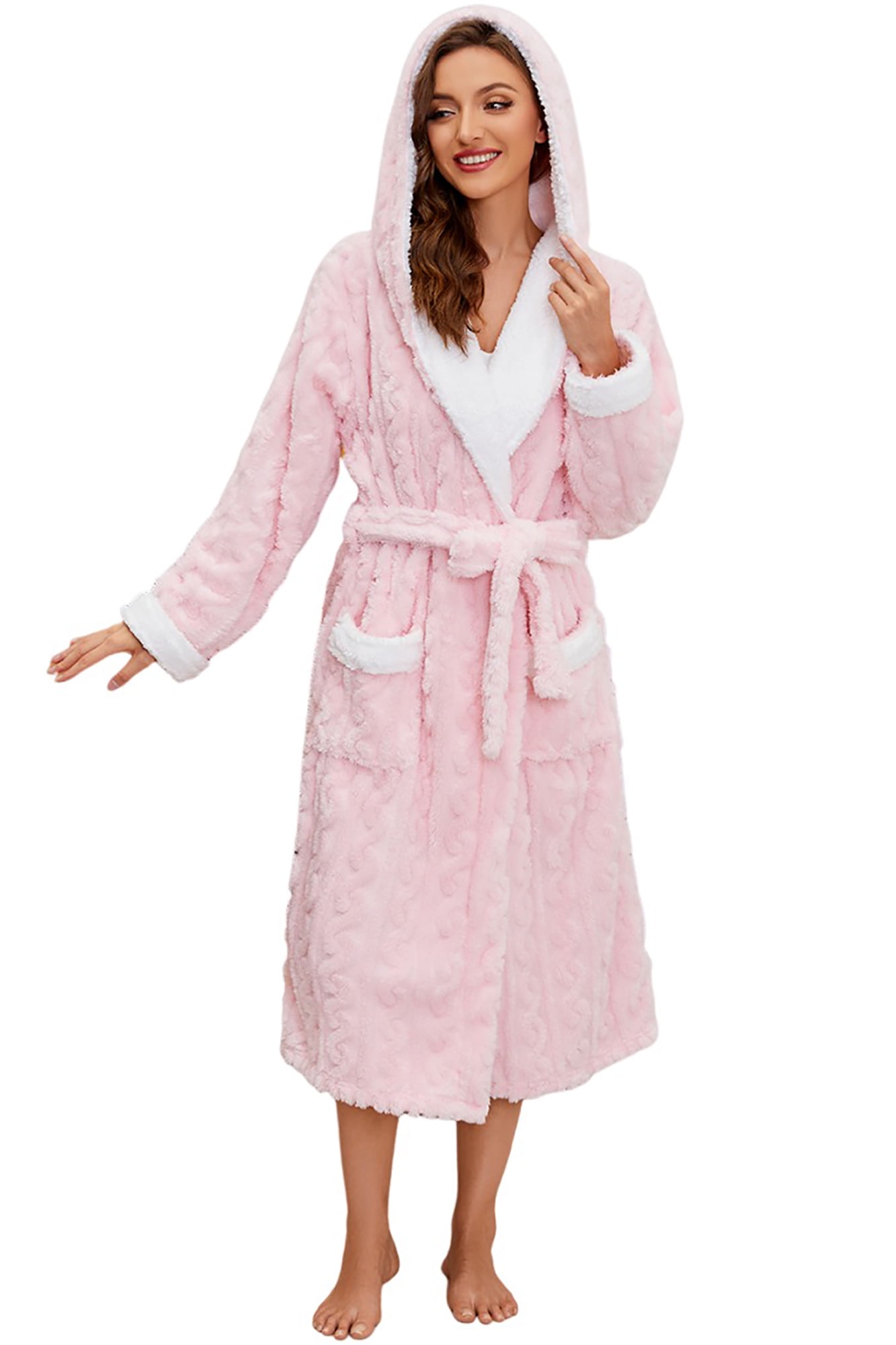 U2SKIIN Womens Fleece Hooded Robes, Long Plush Soft Thicker Fluffy ...