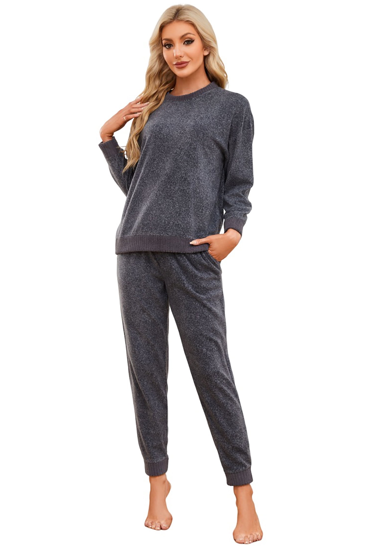 U2SKIIN Womens Fleece Pajamas Set, Soft Lightweight Sleepwear Pullover ...