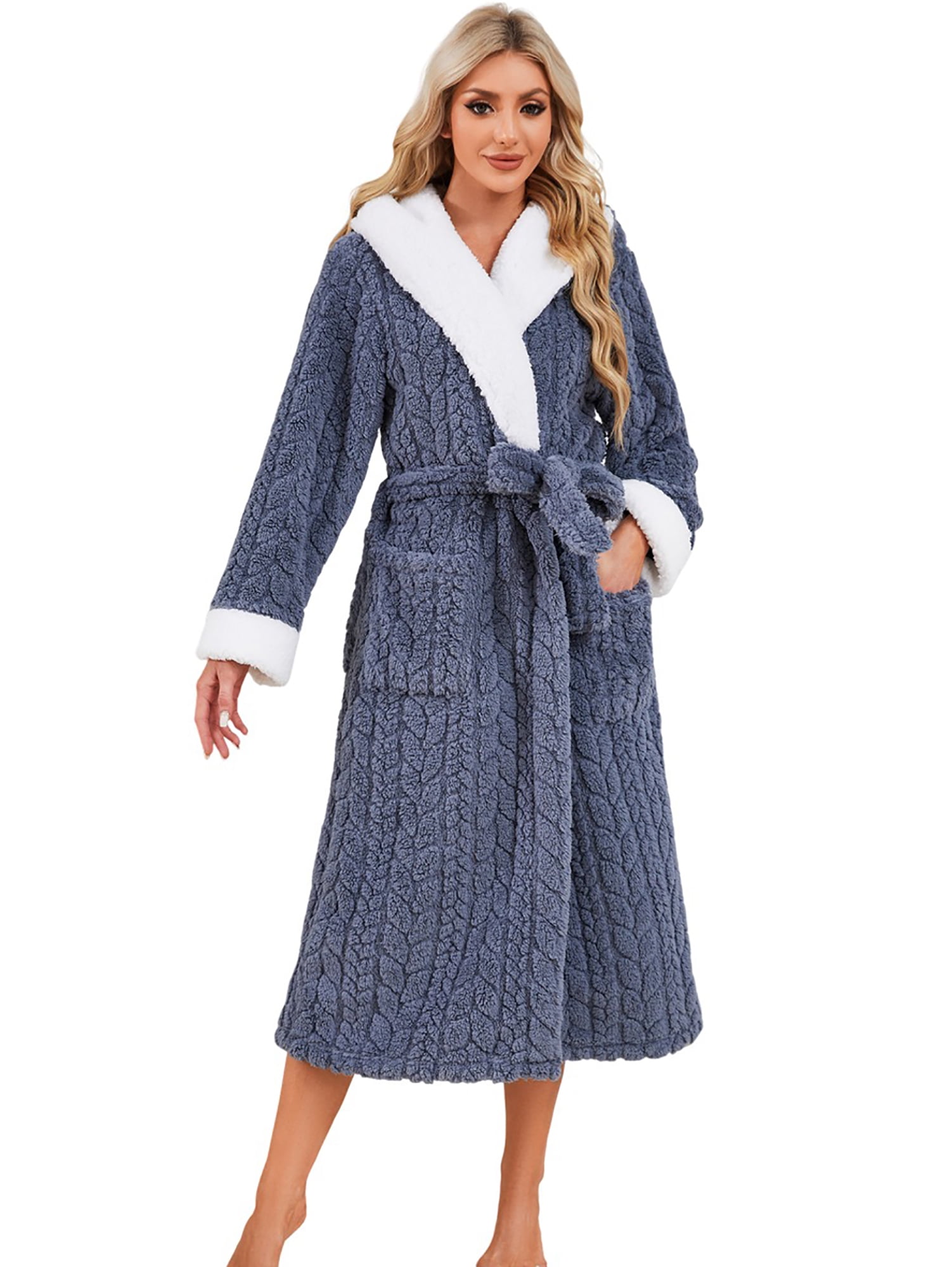 U2SKIIN Womens Fleece Robe, Plush Hooded Soft Fluffy Warm Bathrobes ...