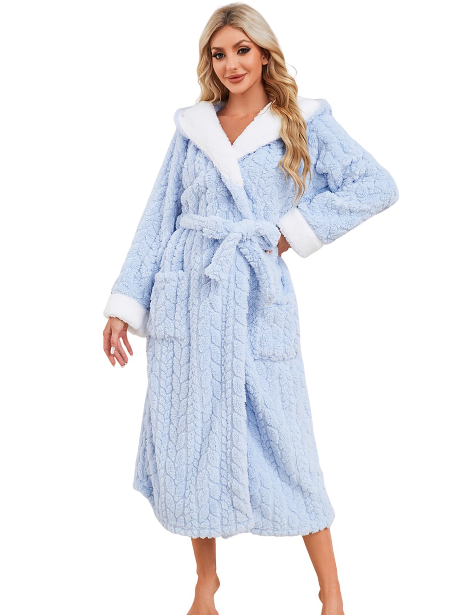 U2SKIIN Womens Fleece Robe, Plush Hooded Soft Fluffy Warm Bathrobes ...