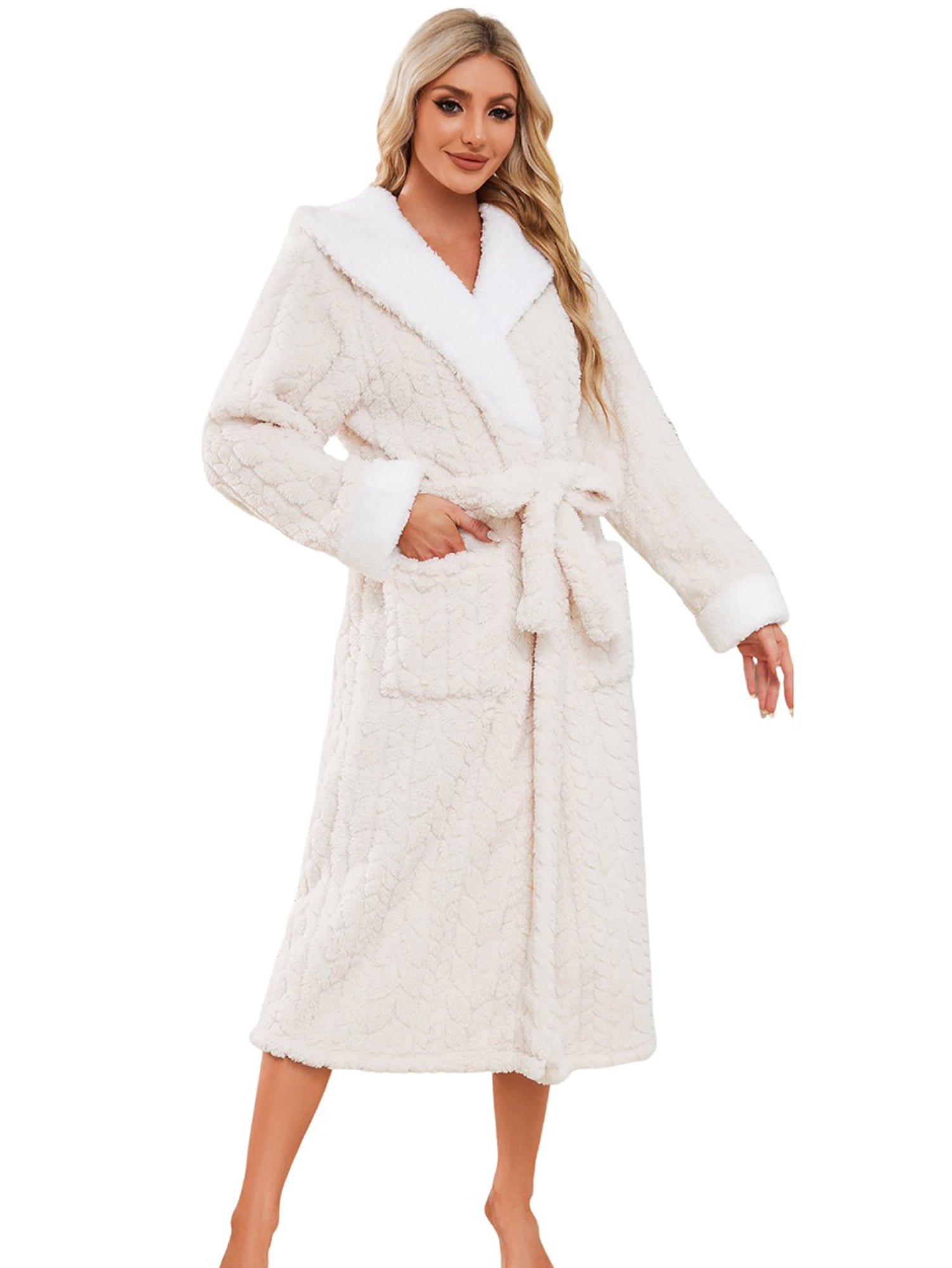 U2SKIIN Womens Fleece Robe, Plush Hooded Soft Fluffy Warm Bathrobes ...