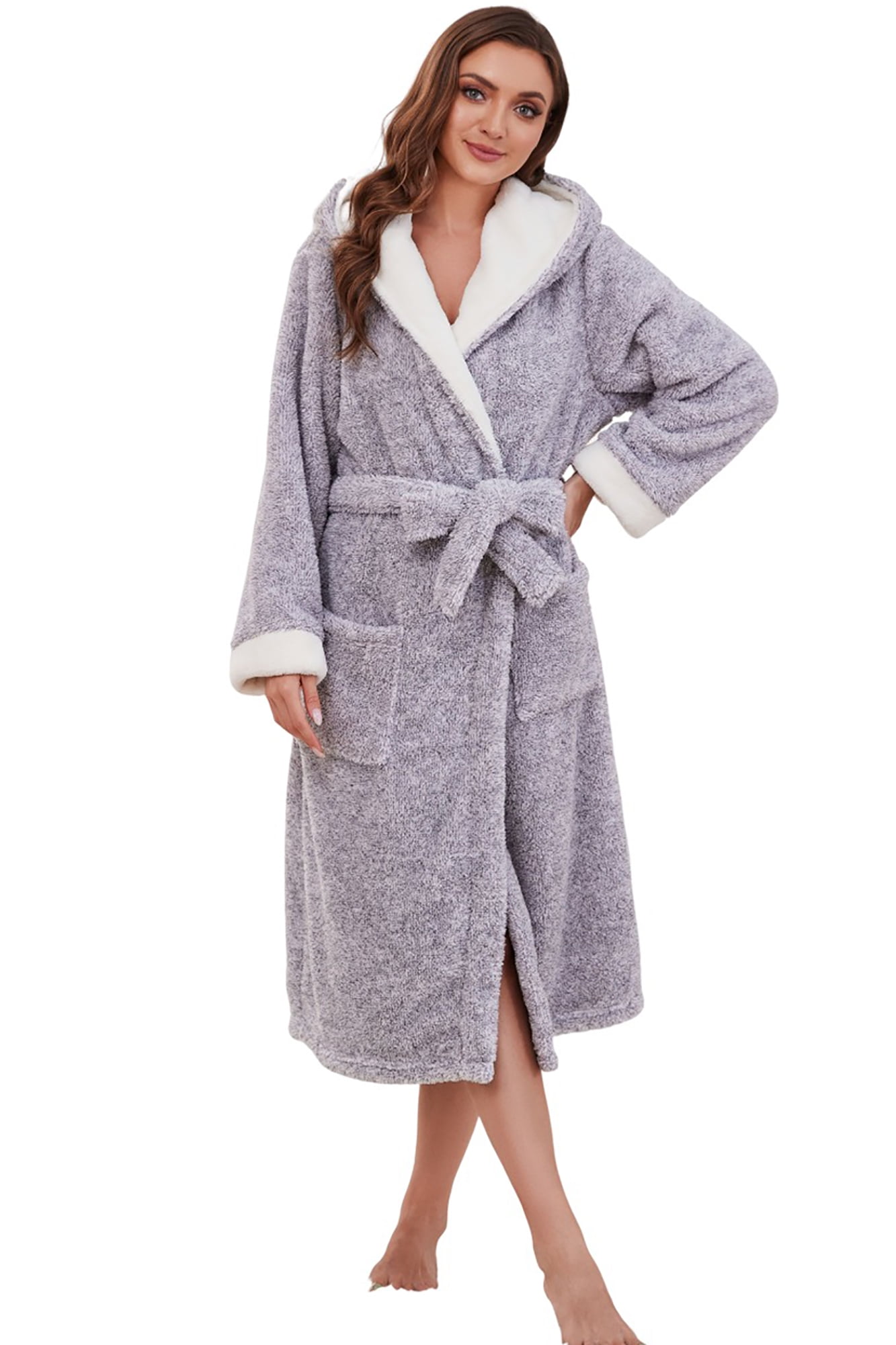 U2SKIIN Womens Hooded Fleece Robes, Soft Long Bathrobe Fluffy Warm ...