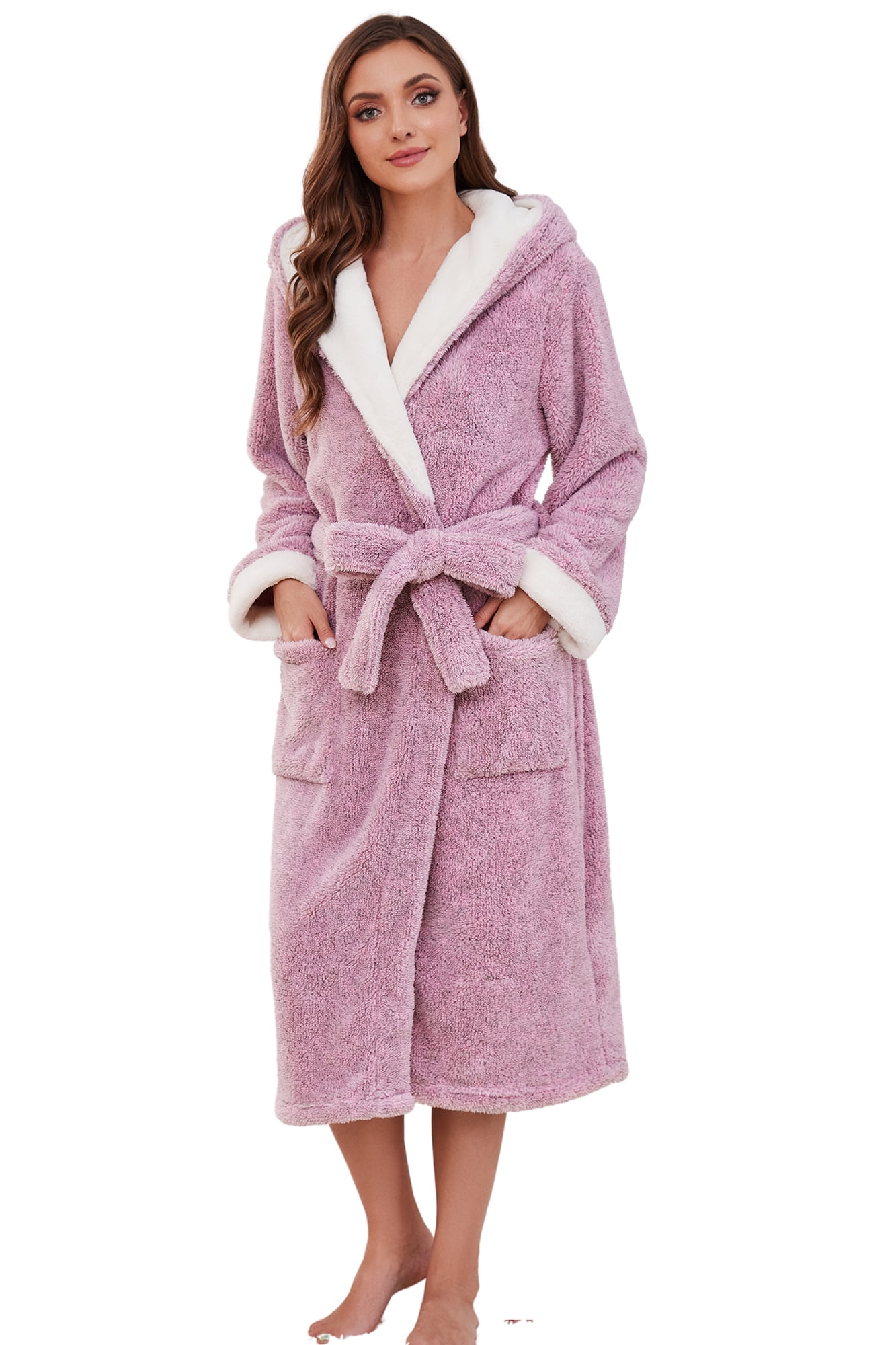 U2SKIIN Womens Hooded Fleece Robes, Soft Long Bathrobe Fluffy Warm ...