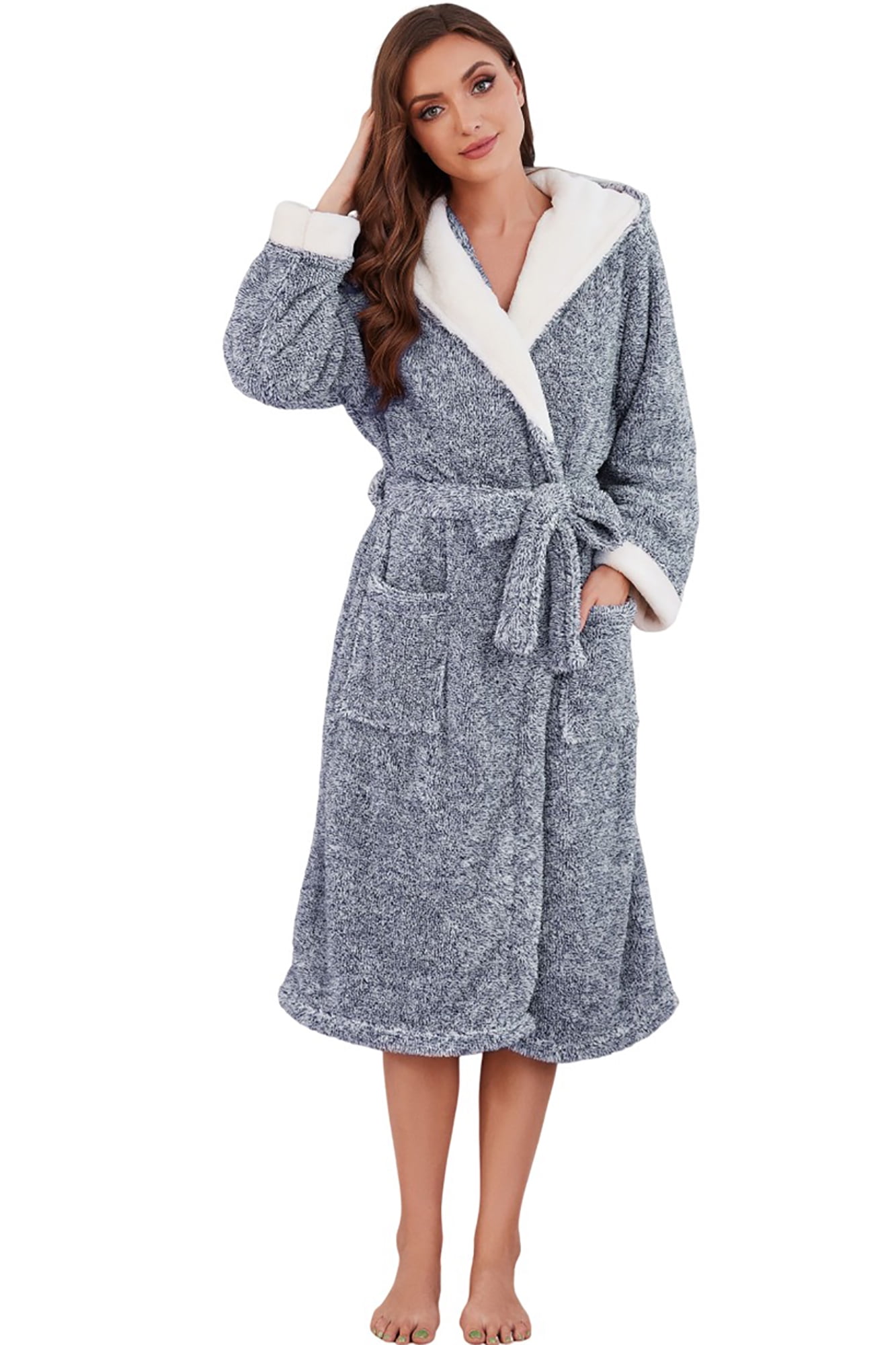 U2SKIIN Womens Hooded Fleece Robes, Soft Long Bathrobe Fluffy Warm ...