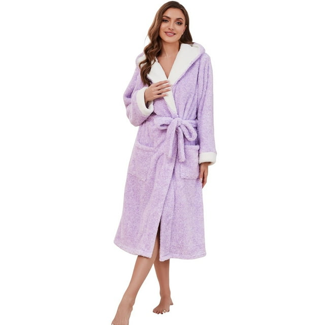 U2SKIIN Womens Hooded Fleece Robes, Soft Long Bathrobe Fluffy Warm ...