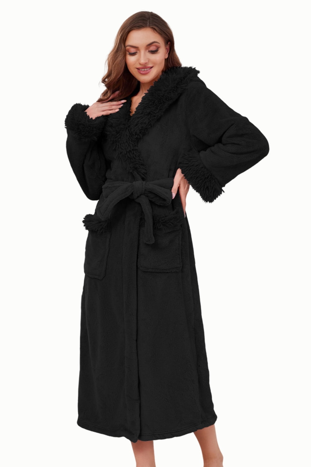U2SKIIN Womens Hooded Plush Long Robe, Soft Warm Fleece Bathrobe for ...