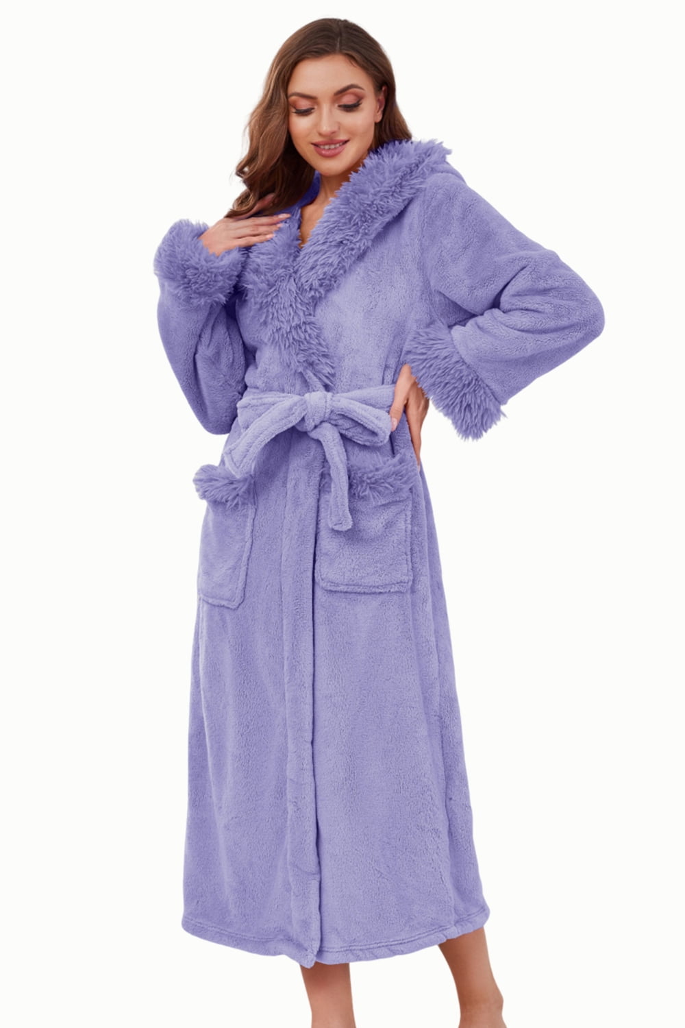 U2SKIIN Womens Hooded Plush Long Robe, Soft Warm Fleece Bathrobe for ...