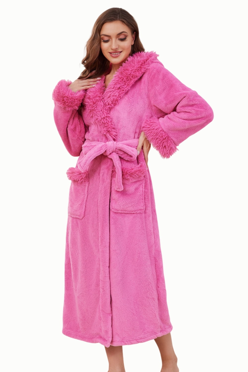 U2SKIIN Womens Hooded Plush Long Robe, Soft Warm Fleece Bathrobe for ...