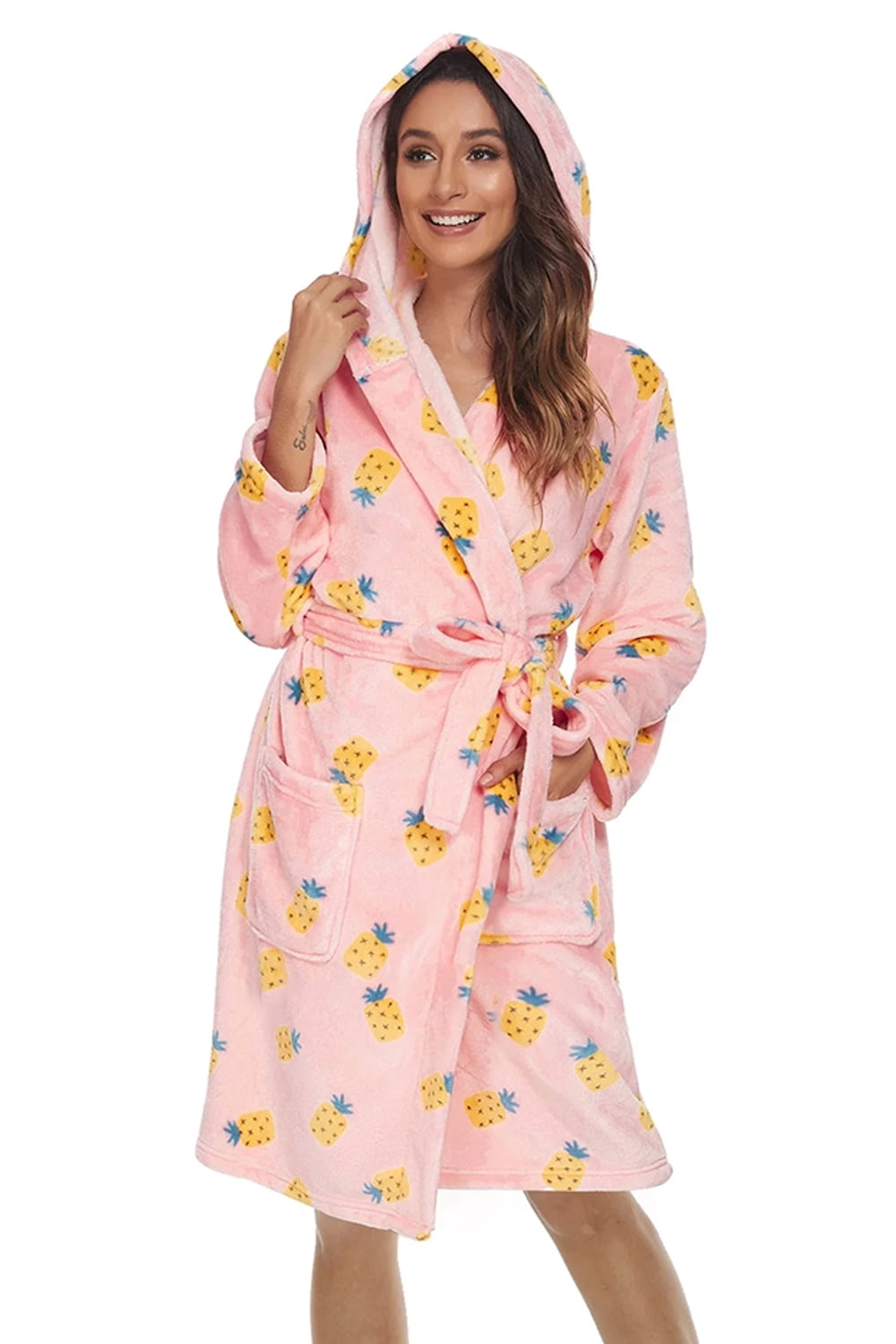 U2SKIIN Womens Hooded Plush Robe, Short Womens Fleece Robes With Hood ...