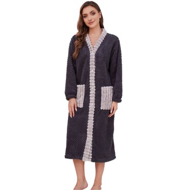 Oksun Womens Full-Length Zip-Up Bathrobe, Plush Fleece Warm Dressing Gown with Pockets, Fuzzy ...